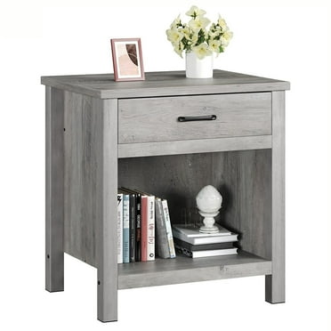 Yartaka Farmhouse Ranch Nightstand, with Storage Drawer,Rustic Grey ...