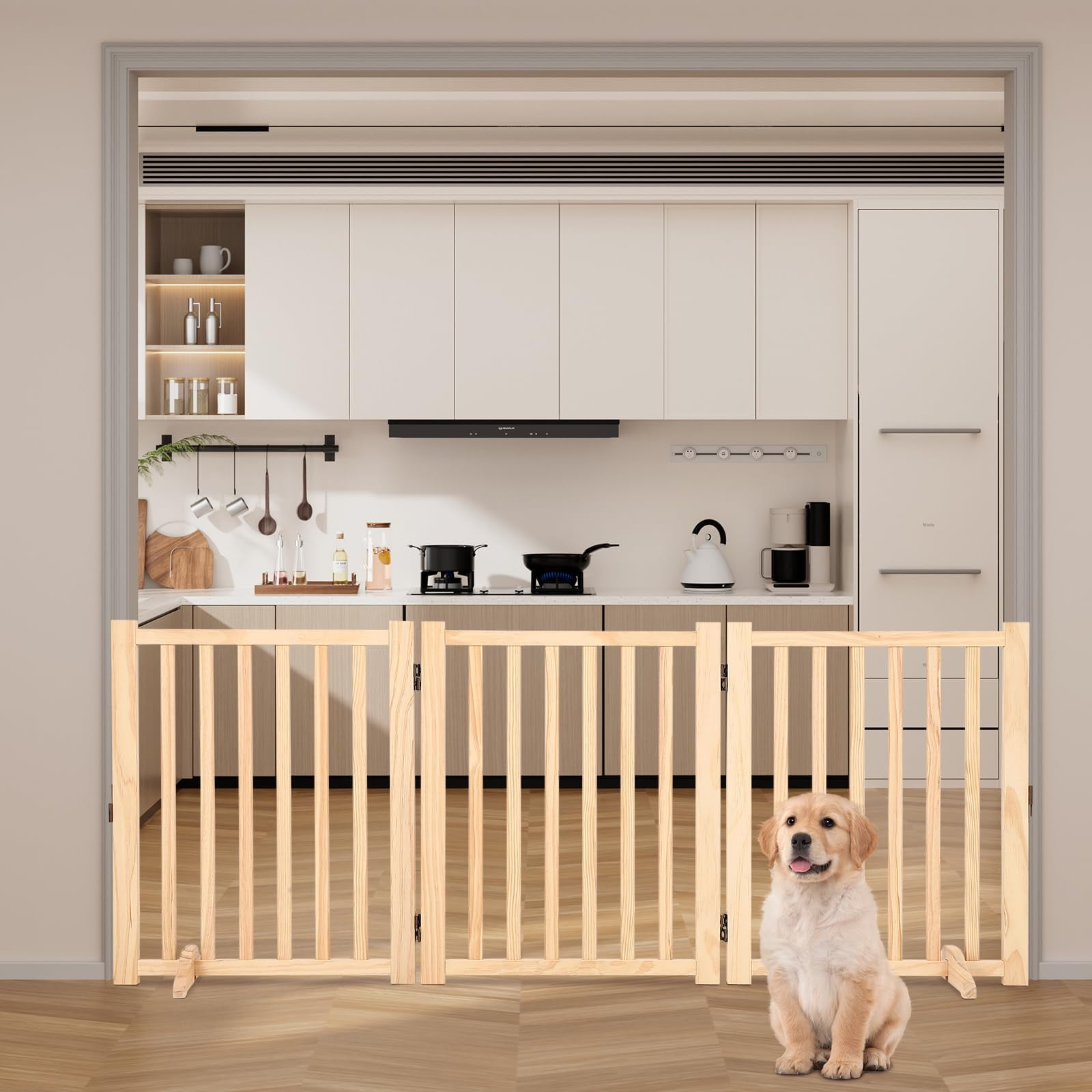 Soonbuy Freestanding Wooden Pet Gates for Dogs, Stairs, Dog Fences ...
