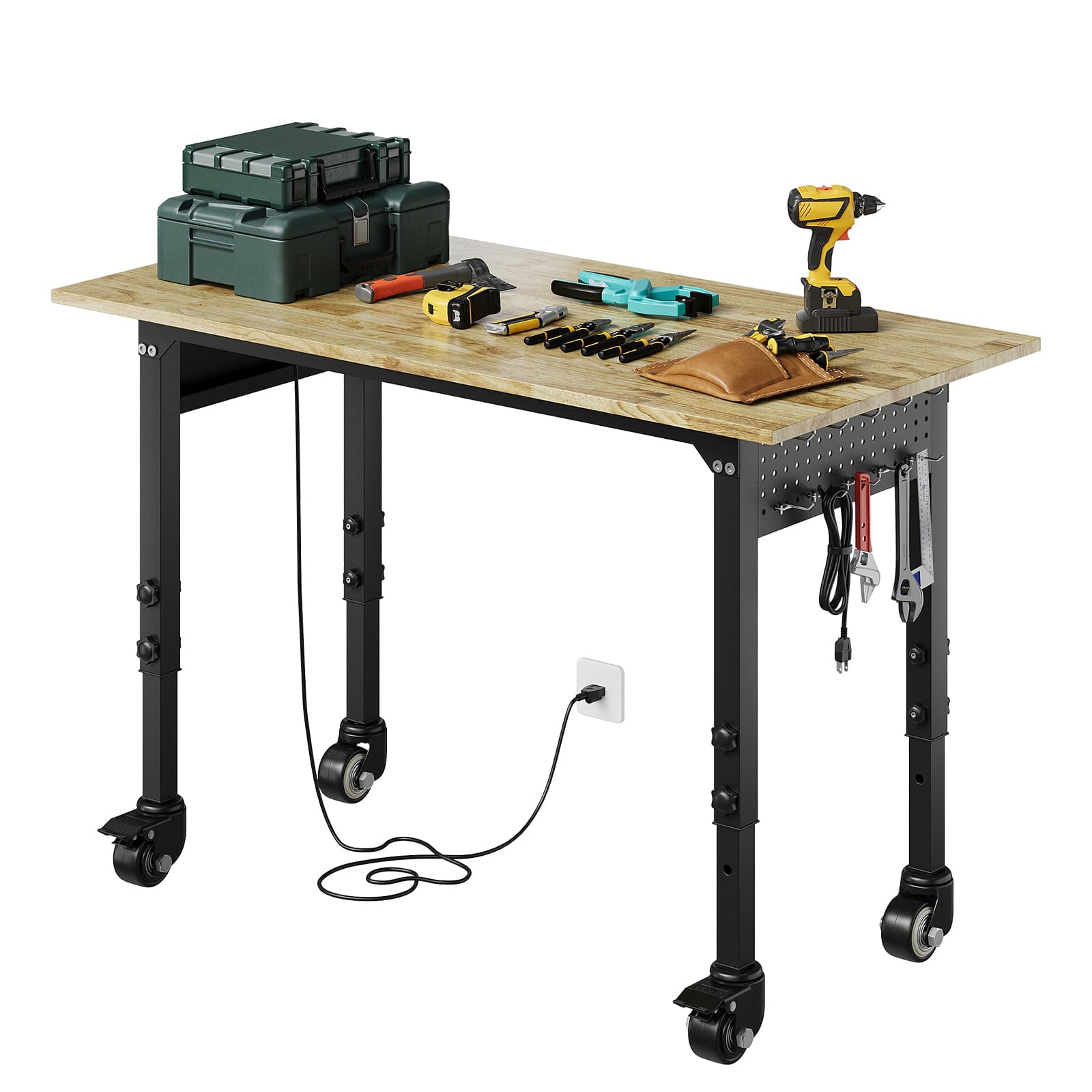 Soonbuy Heavy Duty Workbench, Hardwood Adjustable Work Bench with Power ...