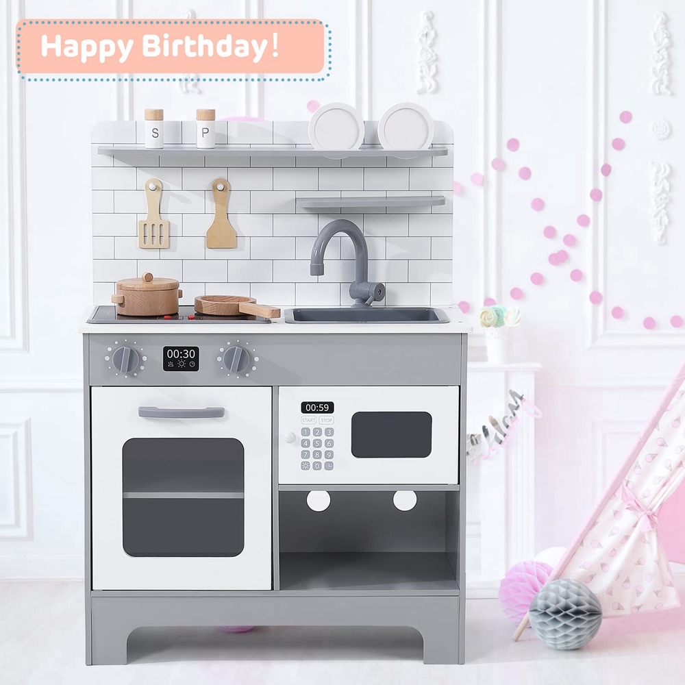 Soonbuy Kids Kitchen Playset，Wooden Chef Pretend Play Set，with Real ...