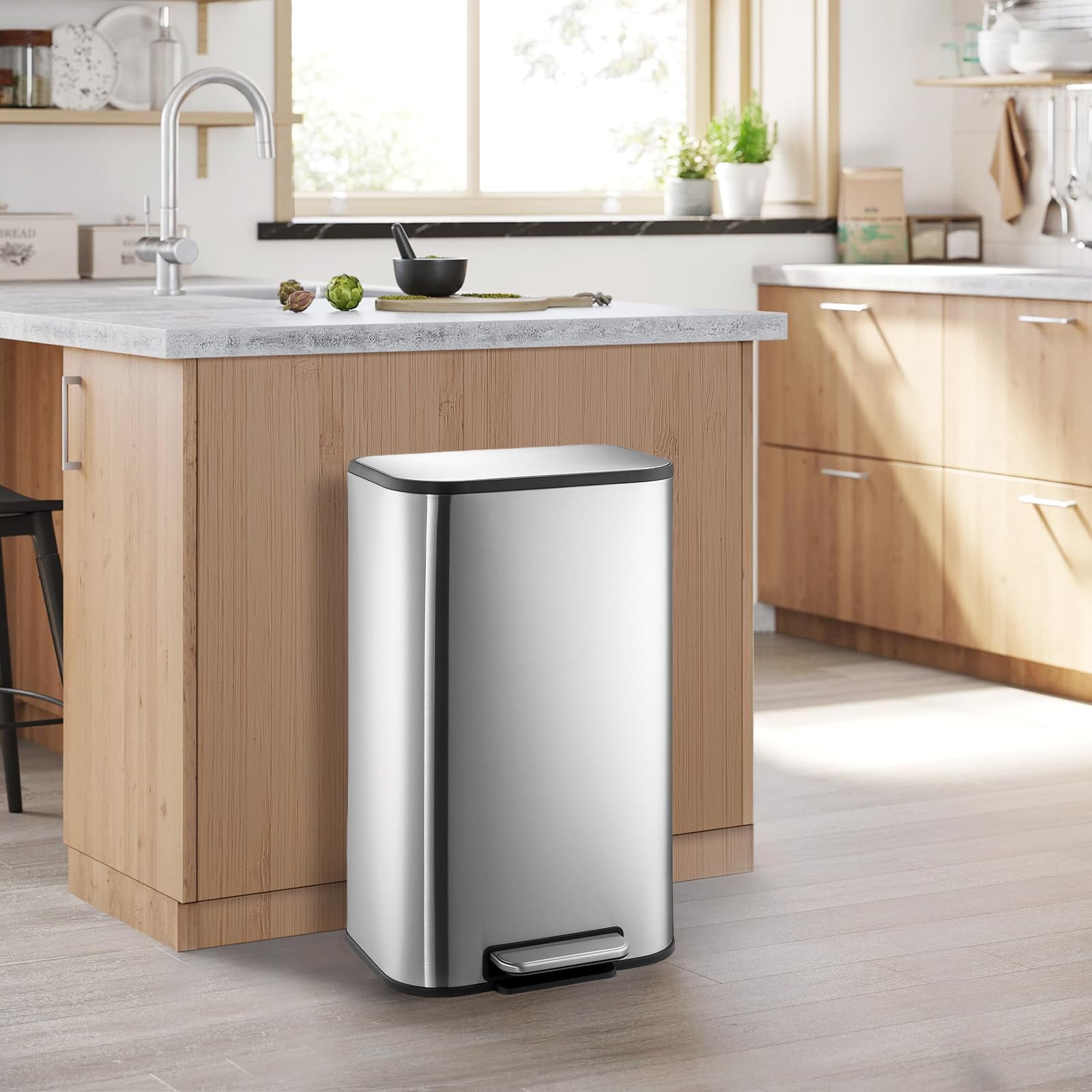 Soonbuy Kitchen Trash Can with Lid, Stainless Steel Garbage Can with ...