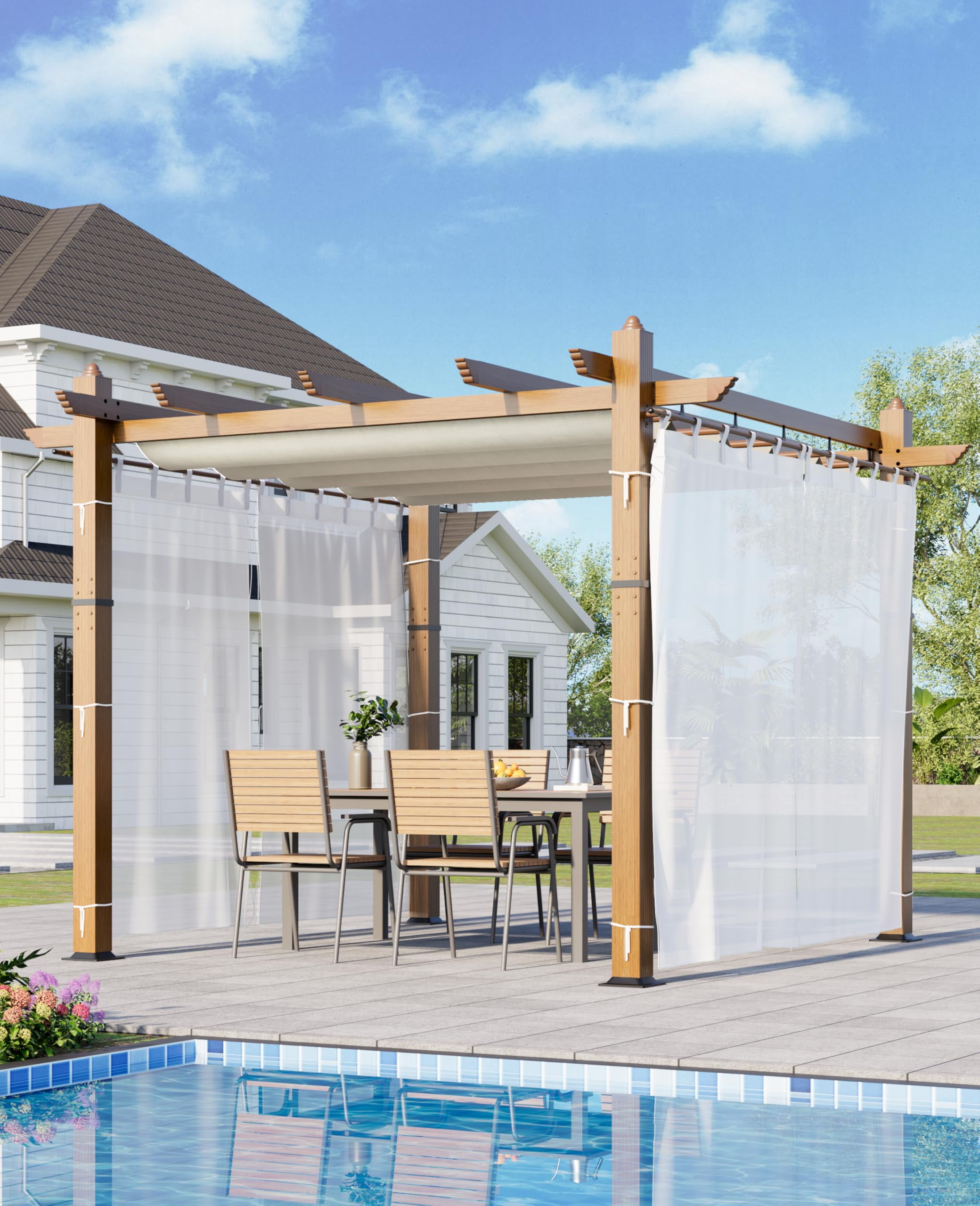 Soonbuy Outdoor Retractable Pergola with Canopy and Side Mesh Screen ...