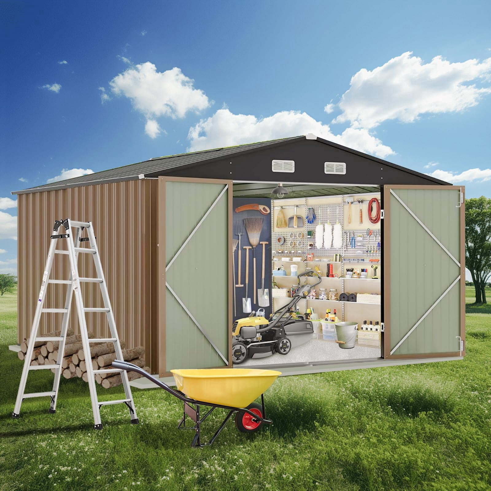 Soonbuy 12x10 FT Outdoor Storage Shed for Backyard & Lawn, Steel ...