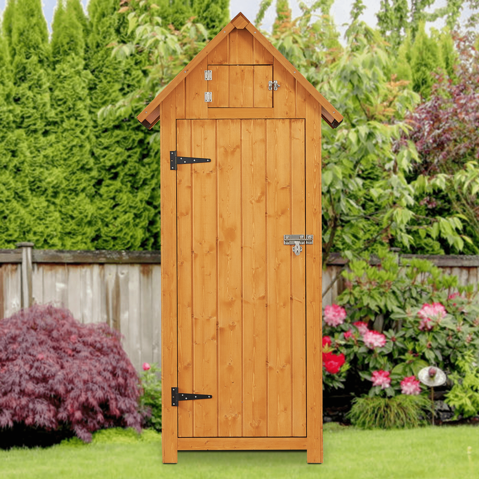 Soonbuy Outdoor Wooden Storage Shed, with Shelf and Locking Latch ...