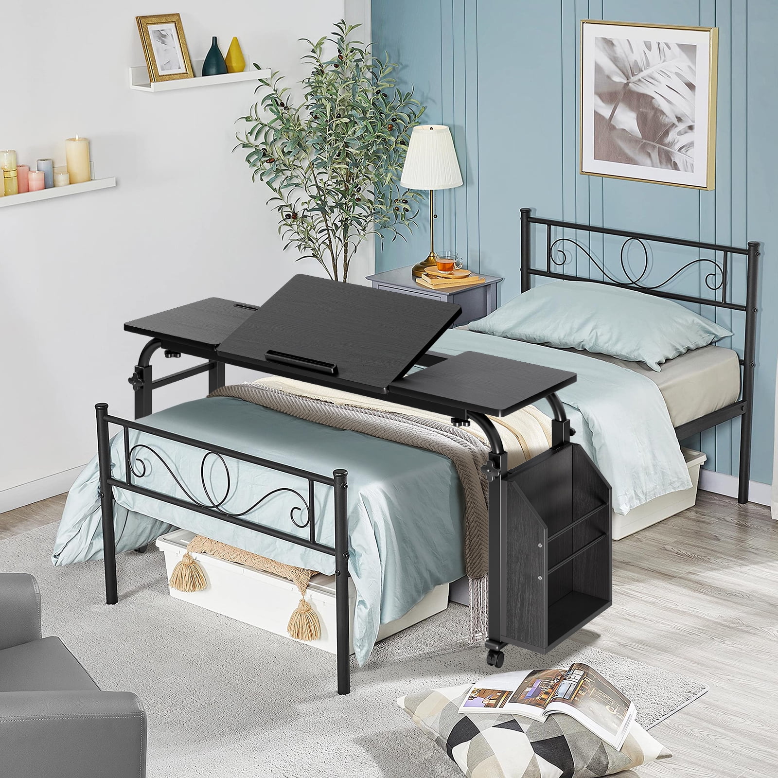 Soonbuy Overbed Table with Wheels, 31.5 /47.24 inch Laptop Desk Cart ...