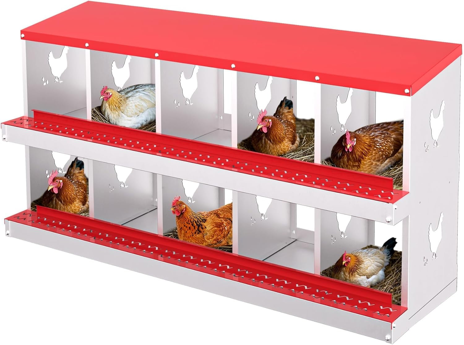 EastVita EastVita 10-Compartment Metal Chicken Nesting Boxes with Perch ...