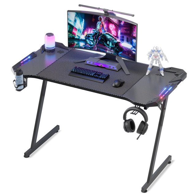 Soontrans 47" Z Shaped Gaming Desk, Computer Gaming Table Desk with LED ...