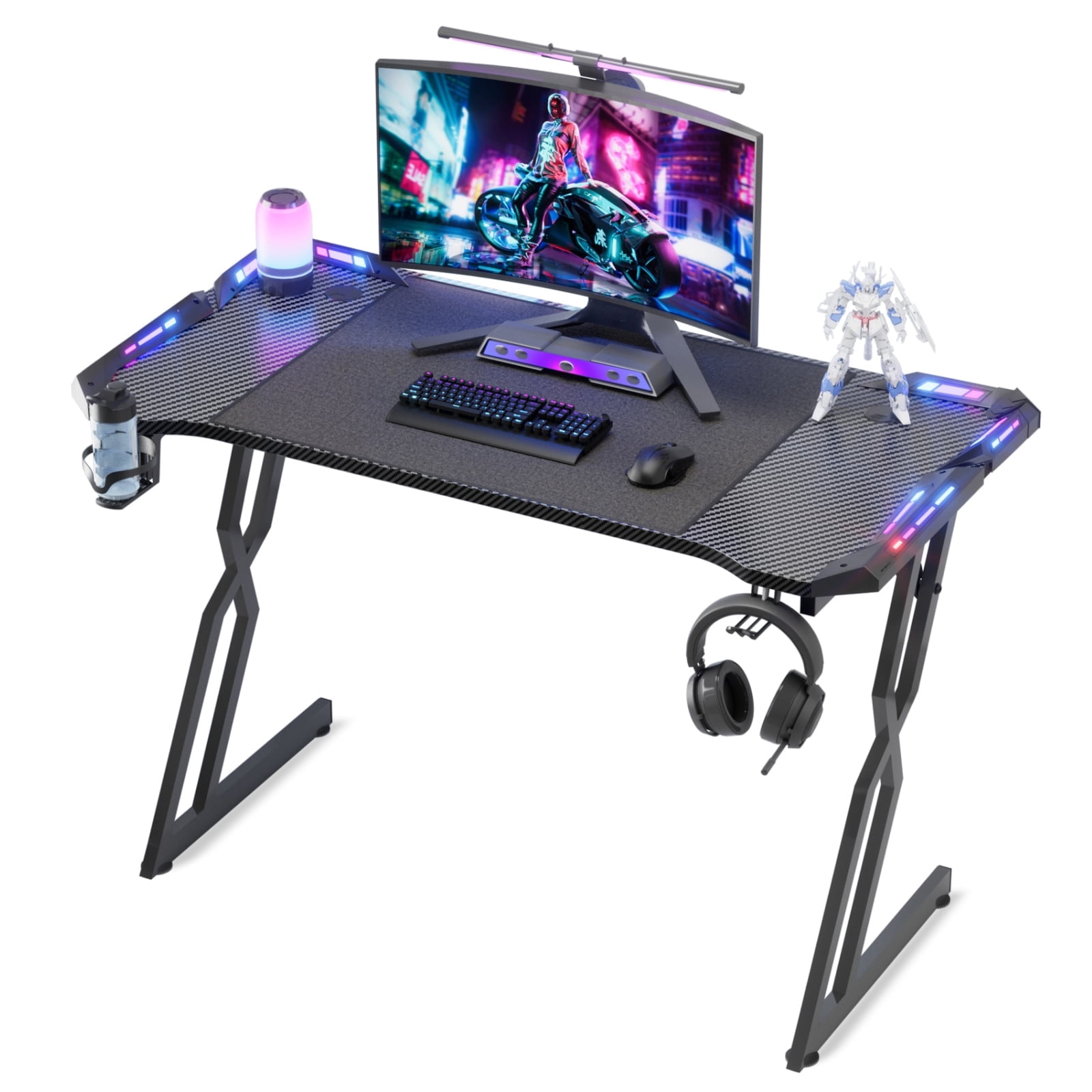 Soontrans 47" Z Shaped Gaming Desk, Computer Gaming Table Desk with LED ...