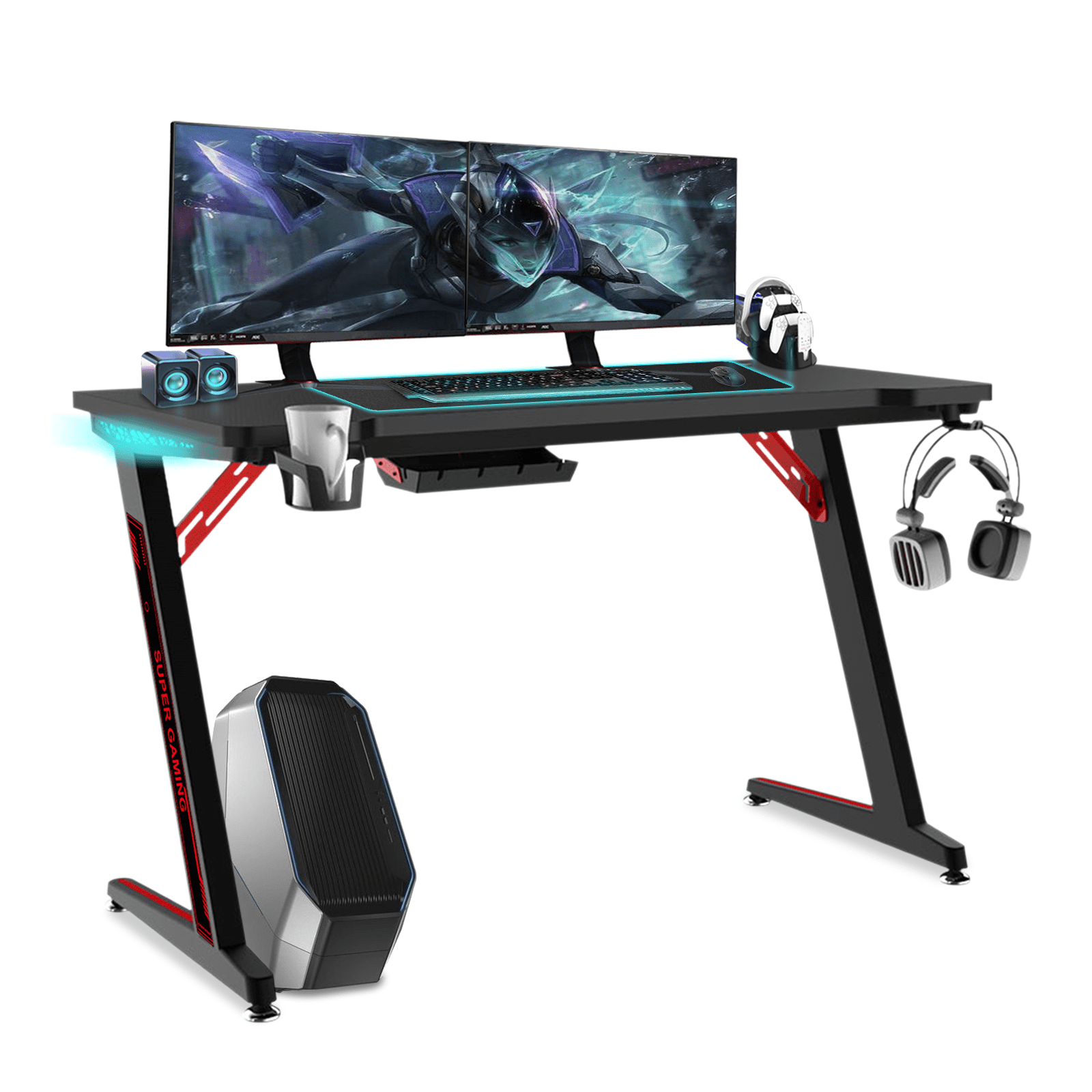 Soontrans 47" Z Shaped Gaming Desk, Computer Gaming Table Desk with LED ...