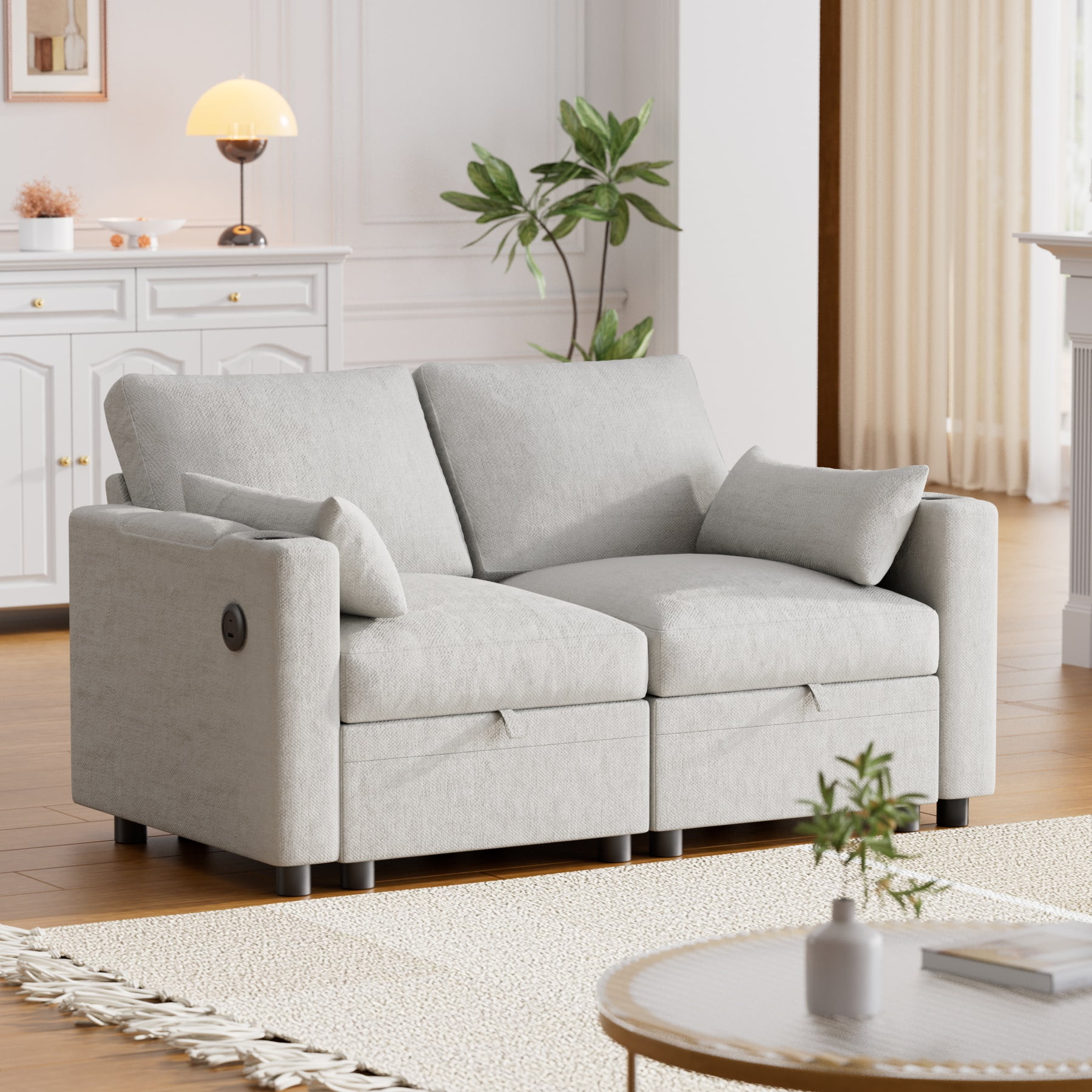 Soontrans 59" Fabric Modular Sofa Couches, 2 Seater Sofa with Storage ...