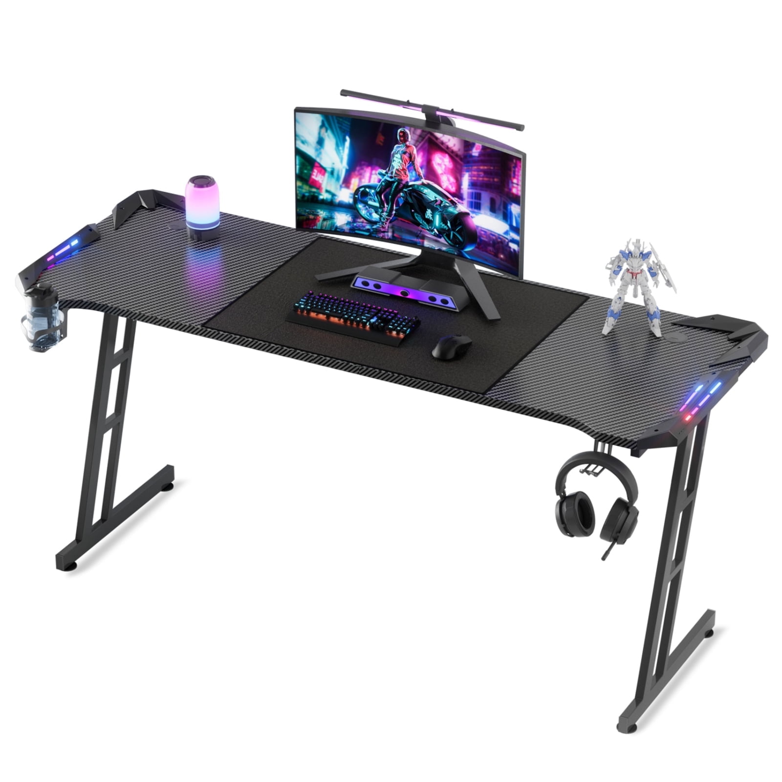 Soontrans 63" Z Shaped Gaming Desk, Computer Gaming Table Desk with LED ...