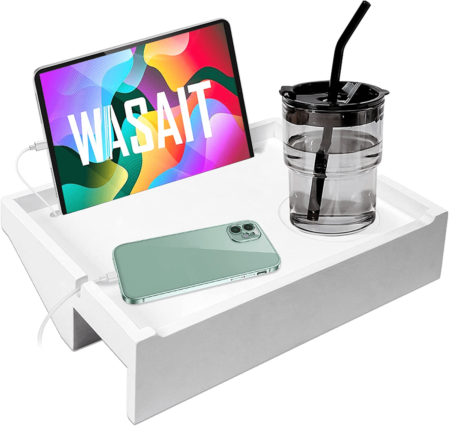 Soontrans Bamboo Bedside Shelf with Cupholder, Bed Tray for Dorm Room ...