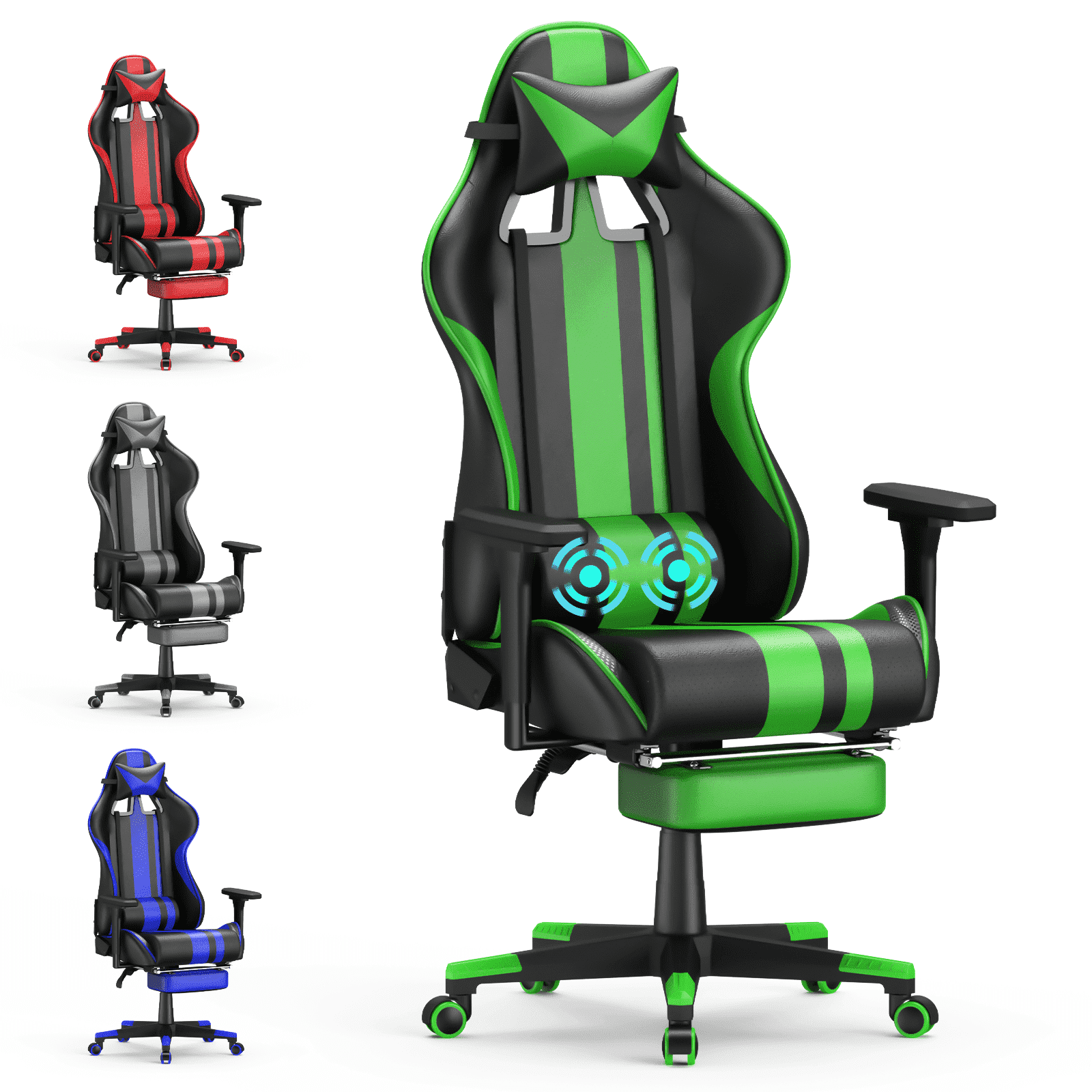Soontrans Ergonomic PC Gaming Chair, Green with Footrest & Reclining ...