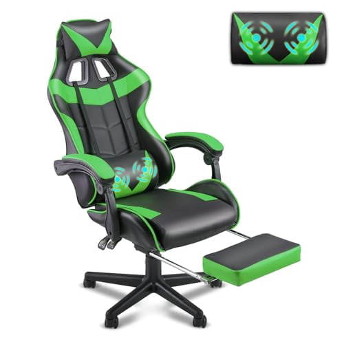 Soontrans Green Gaming Chair with Footrest,Racing Gaming Chair,Computer ...
