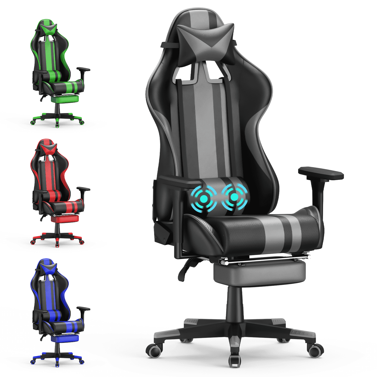 Soontrans Ergonomic Gaming Chair in Grey, with Footrest & Massager ...