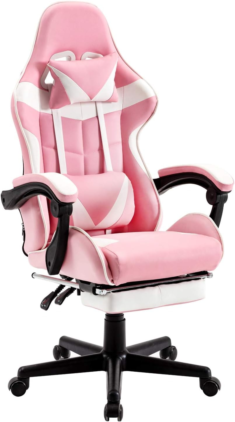 Soontrans Pink Gaming Chairs with Footrest,Ergonomic PC Computer Game ...