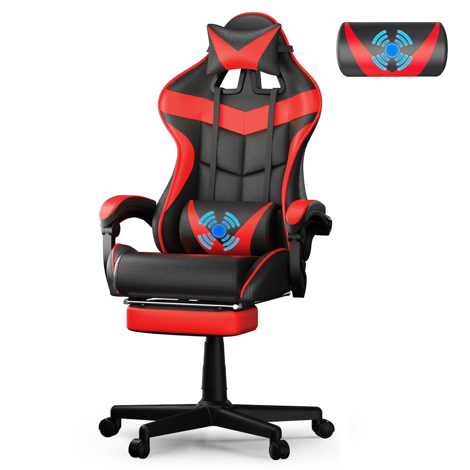 Soontrans Ergonomic Gaming Chair w/ Footrest, Red, PU Leather, Massage ...