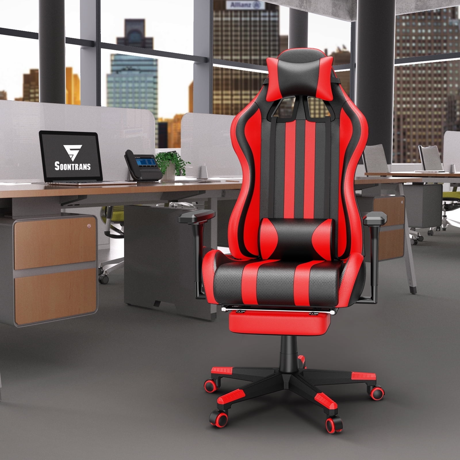 Soontrans Red Gaming Chair with Footrest, Height Adjustable, 360 ...