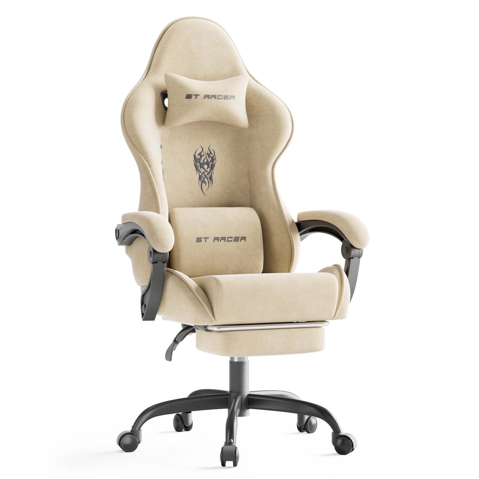 SOONTRANS Velvet Fabric Gaming Chair with Footrest, High Back Ergonomic ...