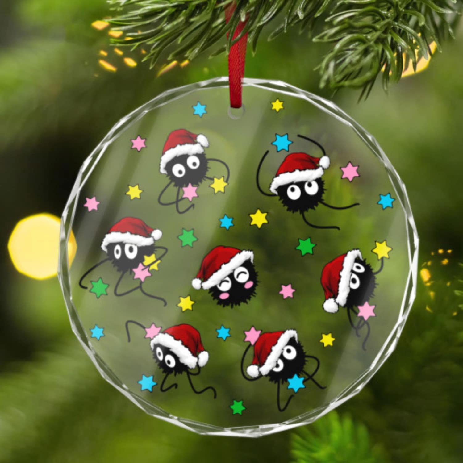 Soot Sprite Merry Christmas Glass Ornament Spirited Away Totoro Xmas ...