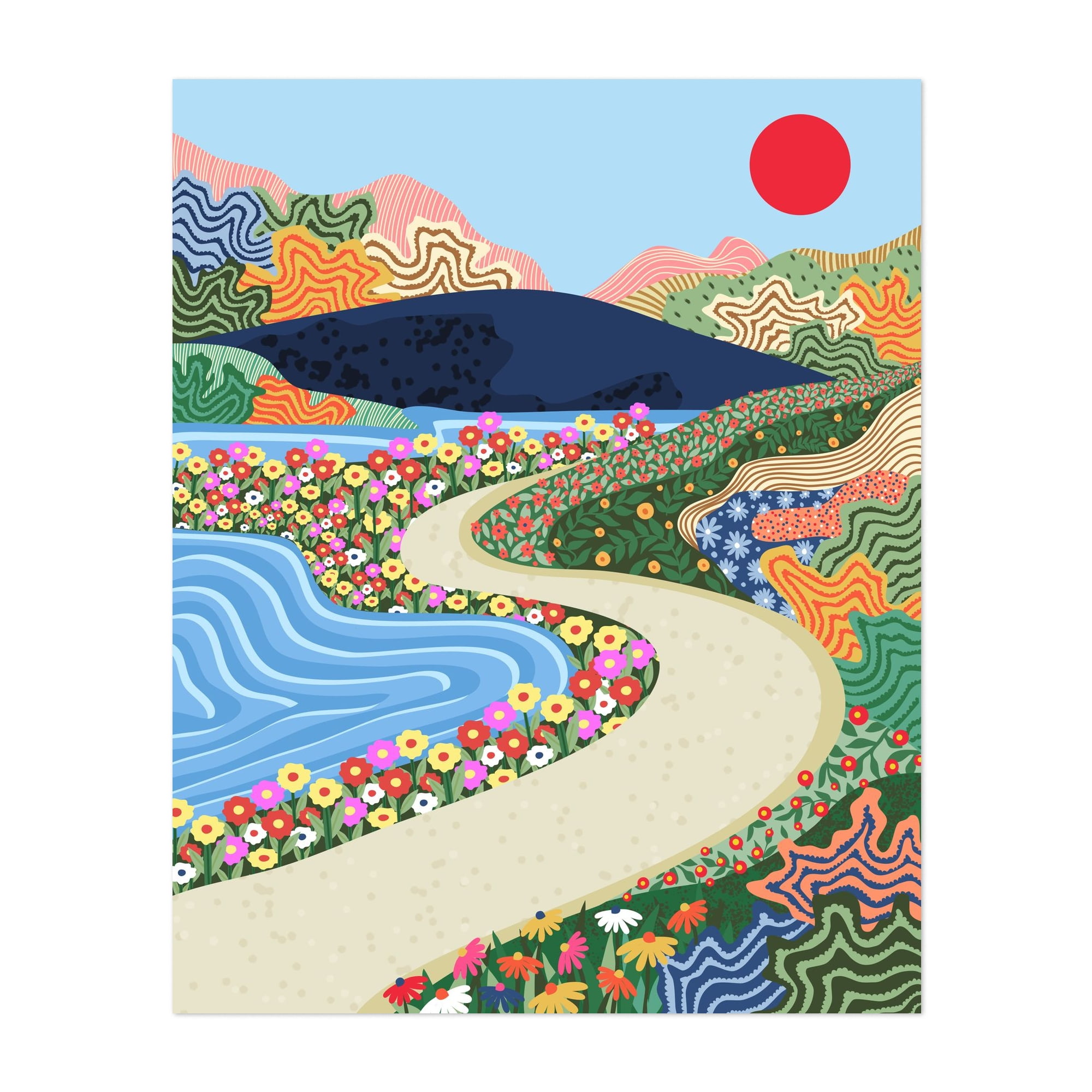 Soothing Horizon - India Illustration Floral Landscape Scenic Modern ...
