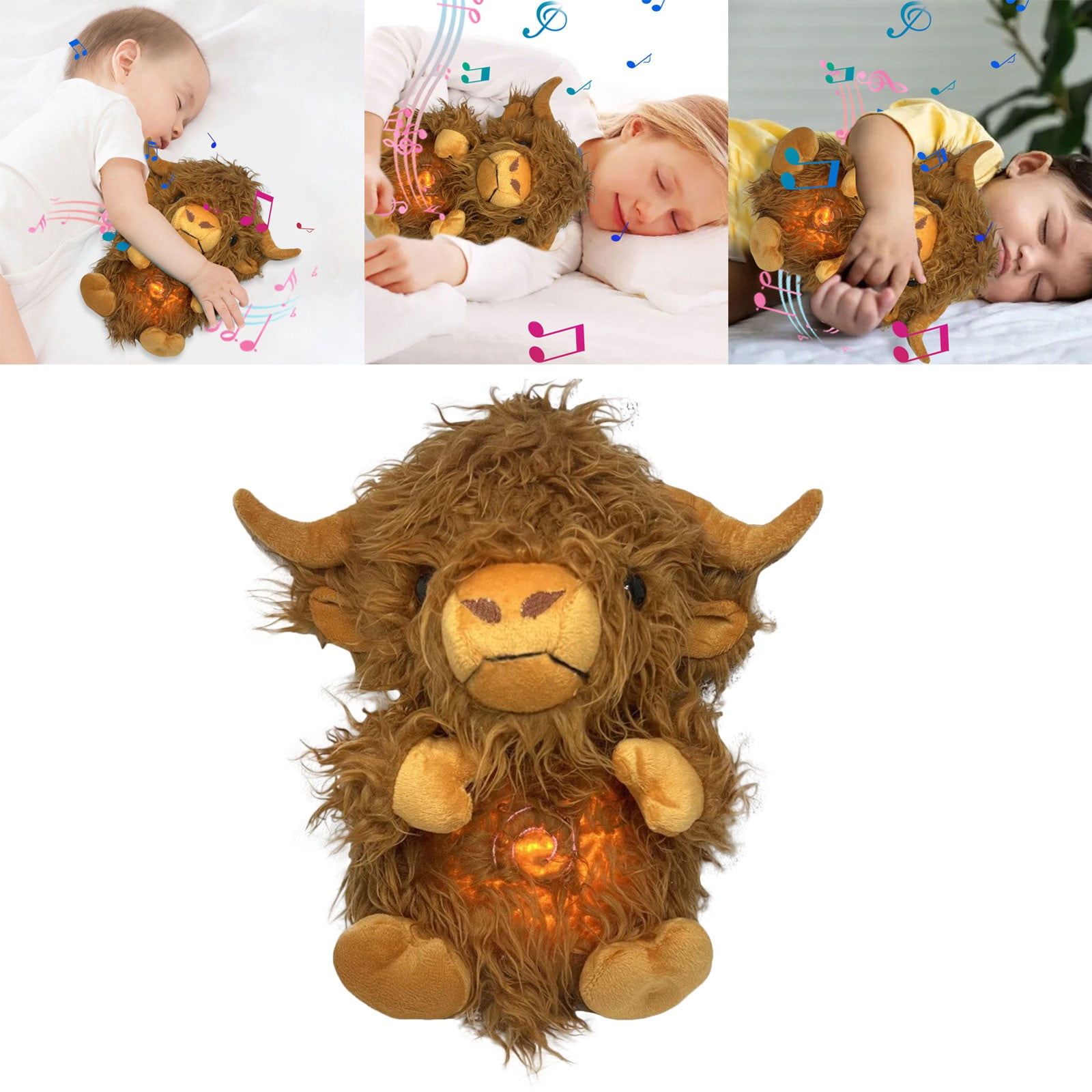 Soothing Snuggle Highland Cow Stuffed Sleeping Cow Plush Toy with ...