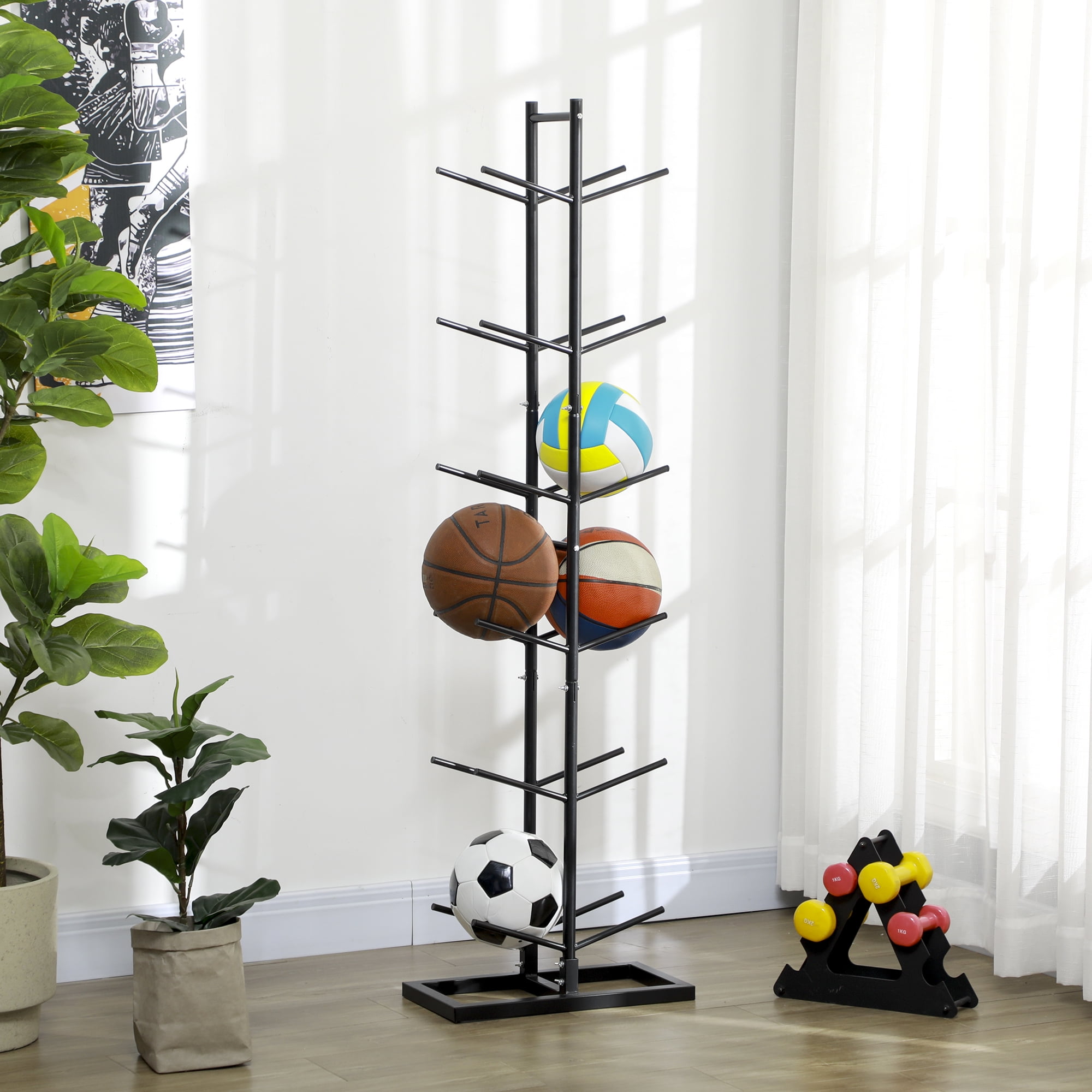 Soozier 12-Ball Sports Rack, Ball Holder Basketball Rack for Garage ...