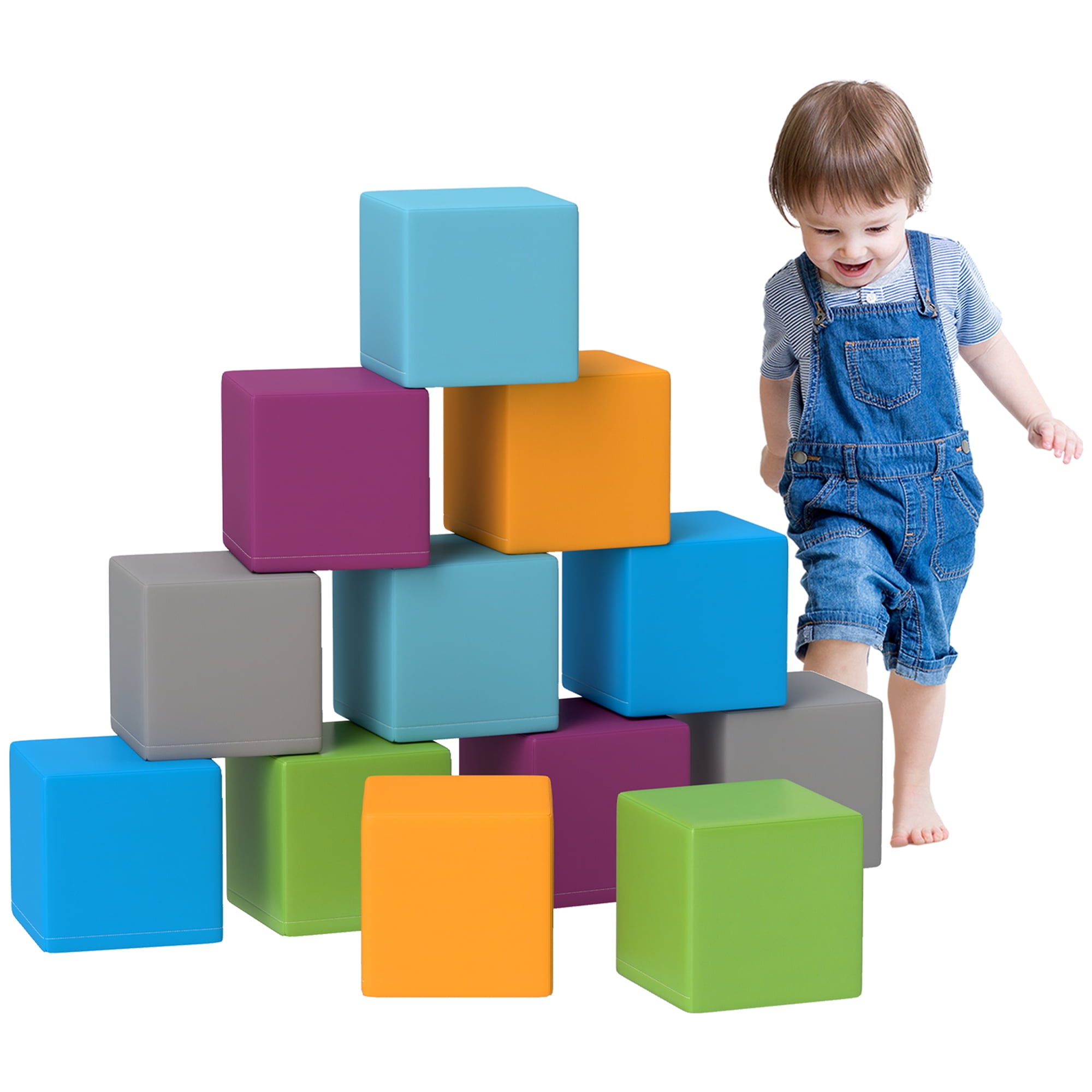 Soozier 12 Piece Soft Play Blocks Soft Foam Toy Building and Stacking ...