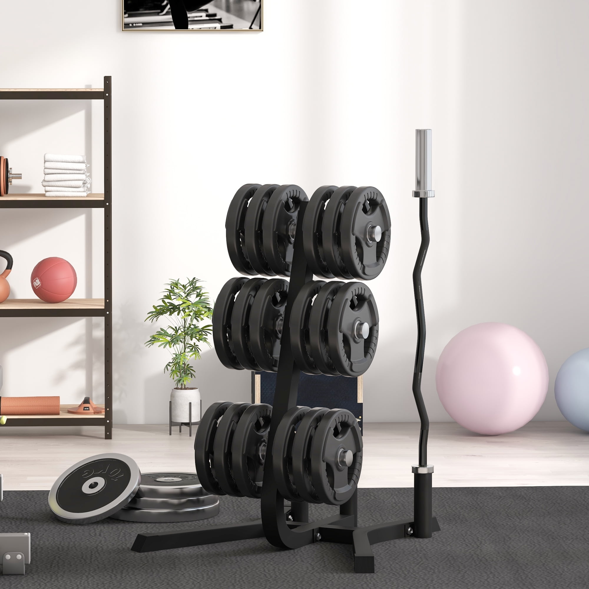 Soozier 2" Weight Plate Rack with Bar Holders, 660 lbs. Capacity, Black ...