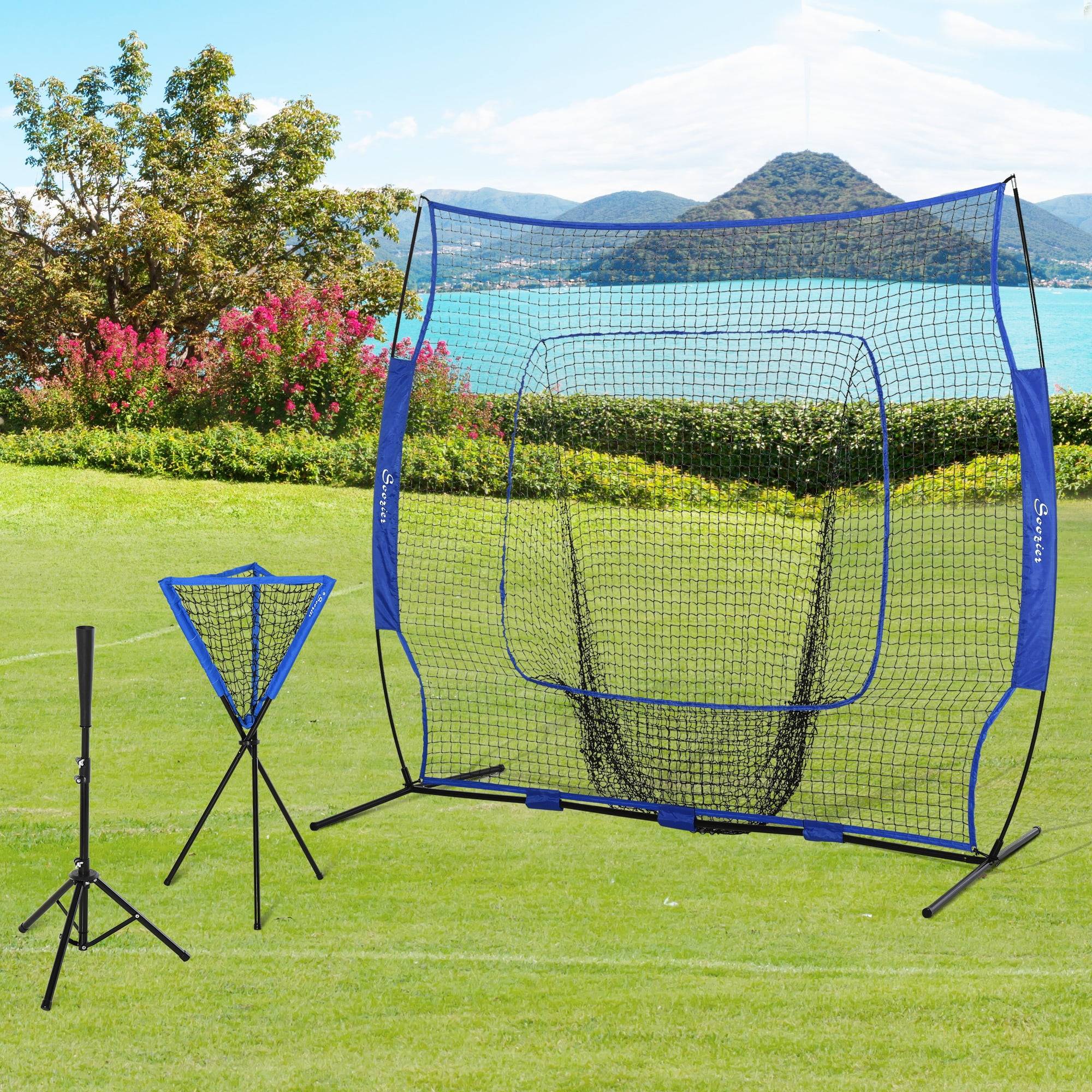 Soozier 7.5'x7' Baseball Practice Net Set w/ Catcher Net, Tee Stand for ...