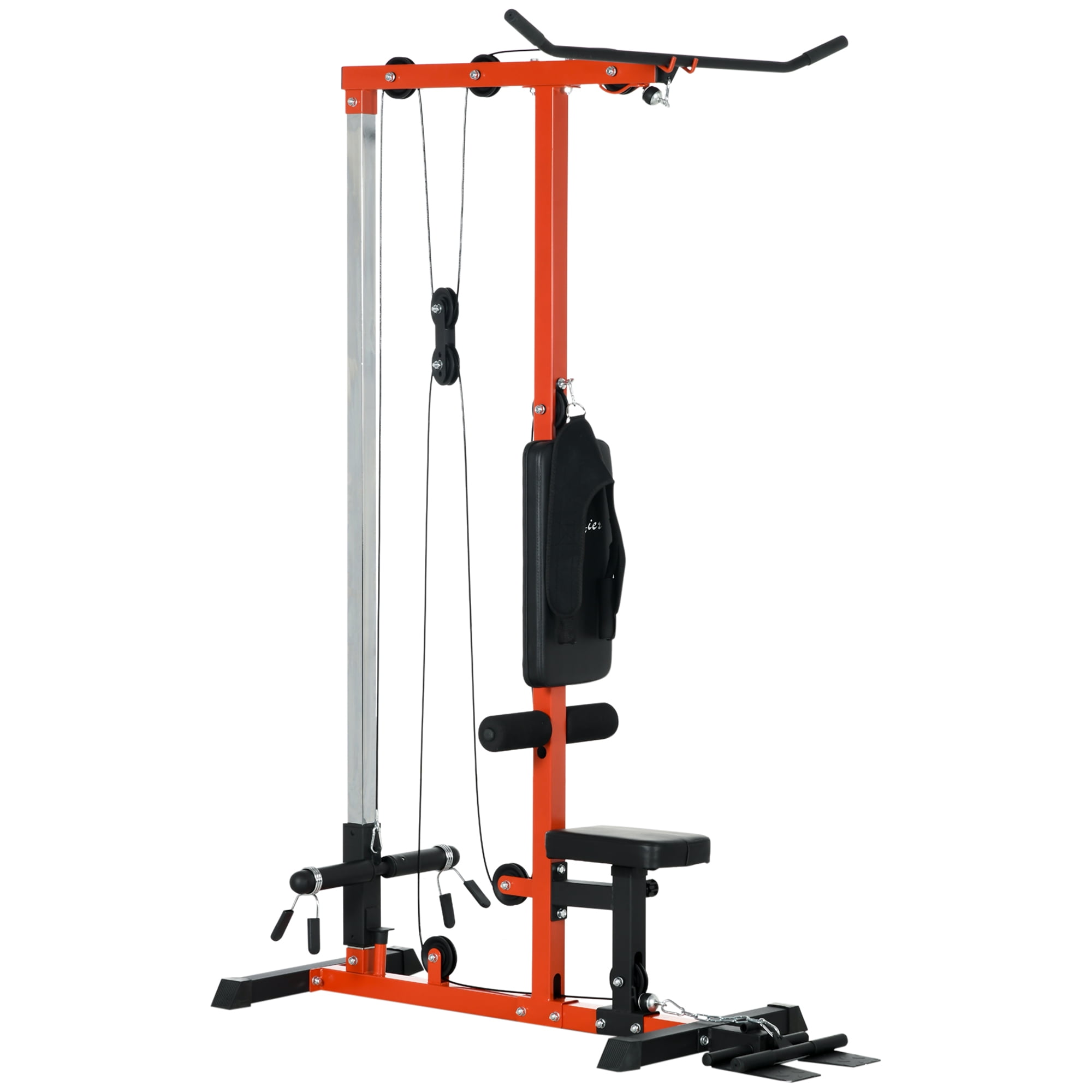 Soozier Lat Pull Down Machine Cable Station with Flip-Up Footplate, Red ...