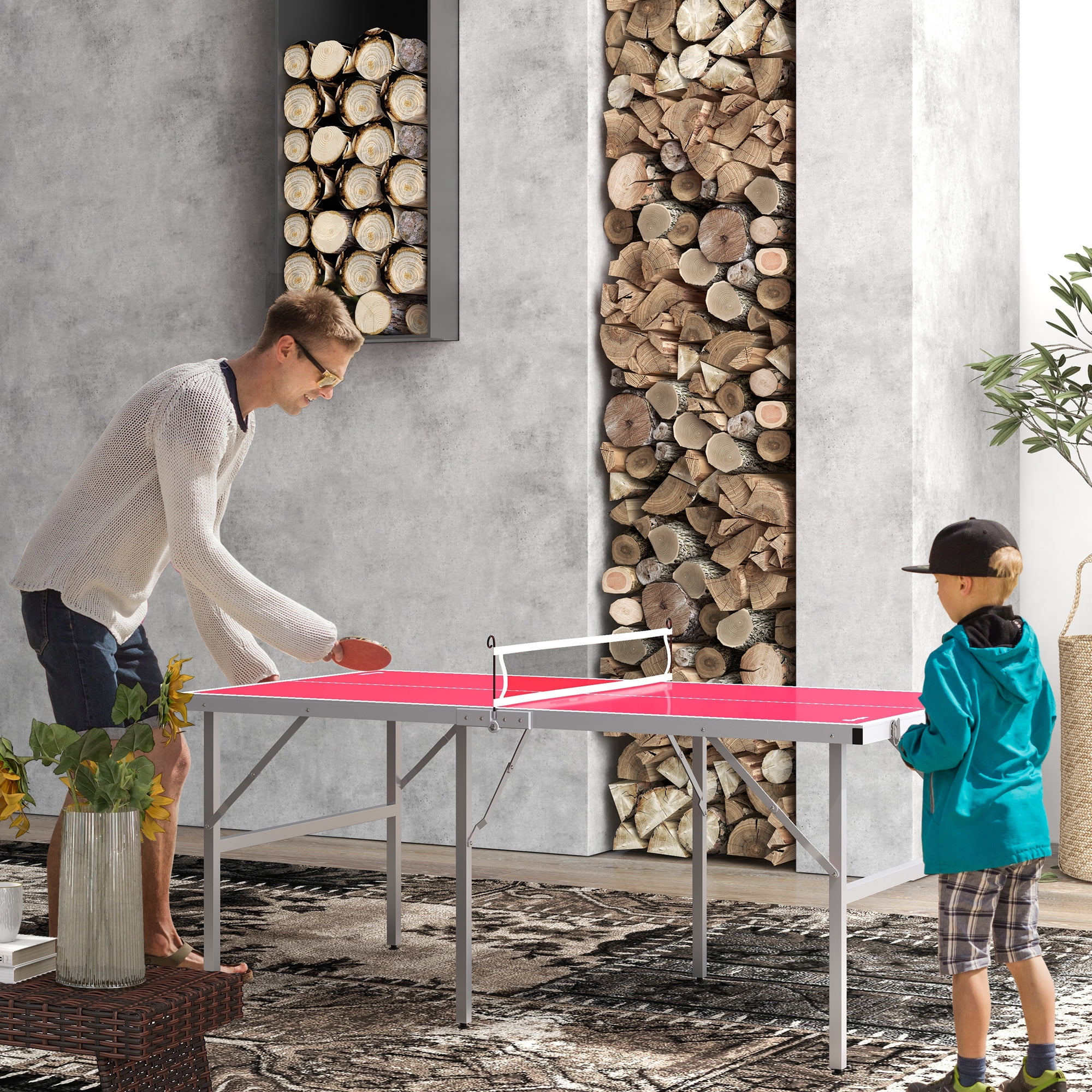Soozier Mini Ping Pong Table Set for Outdoor and Indoor, Foldable Table ...