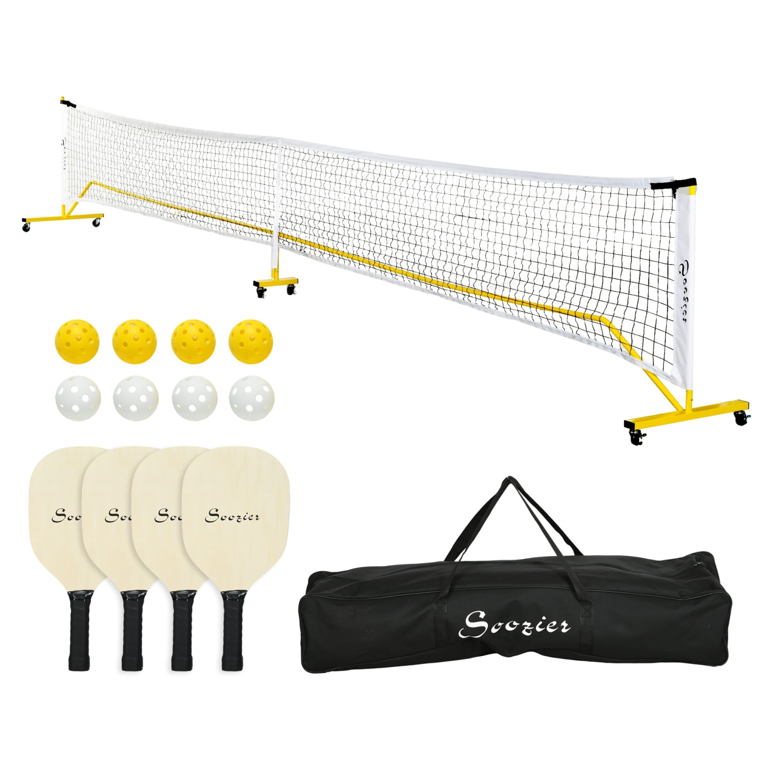 Soozier Pickleball Set with Net Court Markers and Wheels 22FT Portable ...