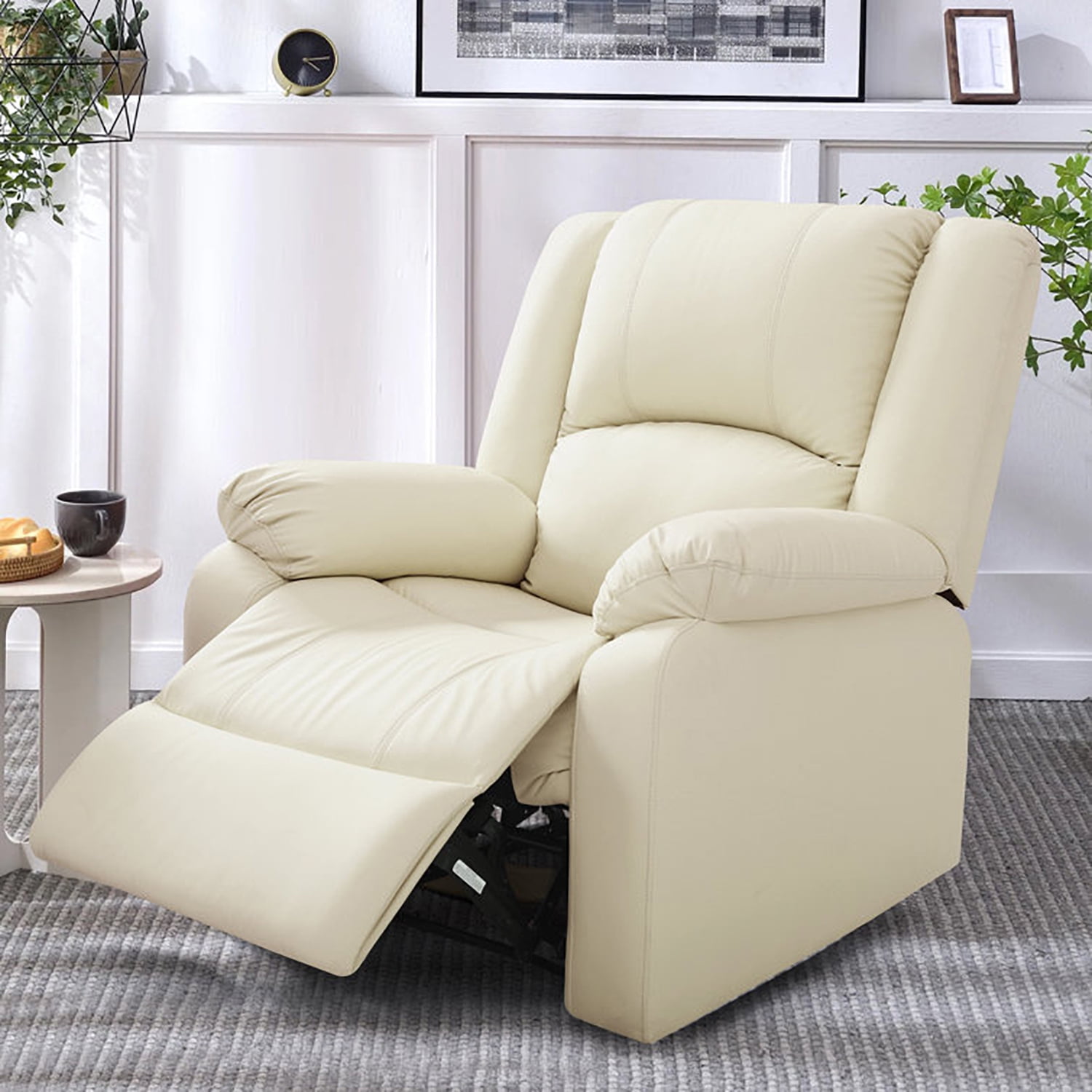 Sopat Leather Single Recliner Chair with Overstuffed Arm and Back,Soft ...