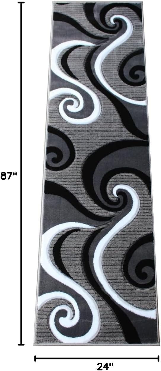 , Sophia Collection Hand Carved Area Rug Modern Contemporary Grey White ...