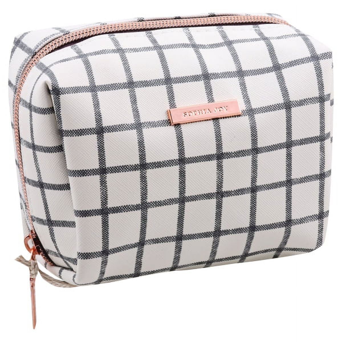 Sophia Joy Small Makeup Bag, Gray & White Checker Pattern, 12 oz Bag ...