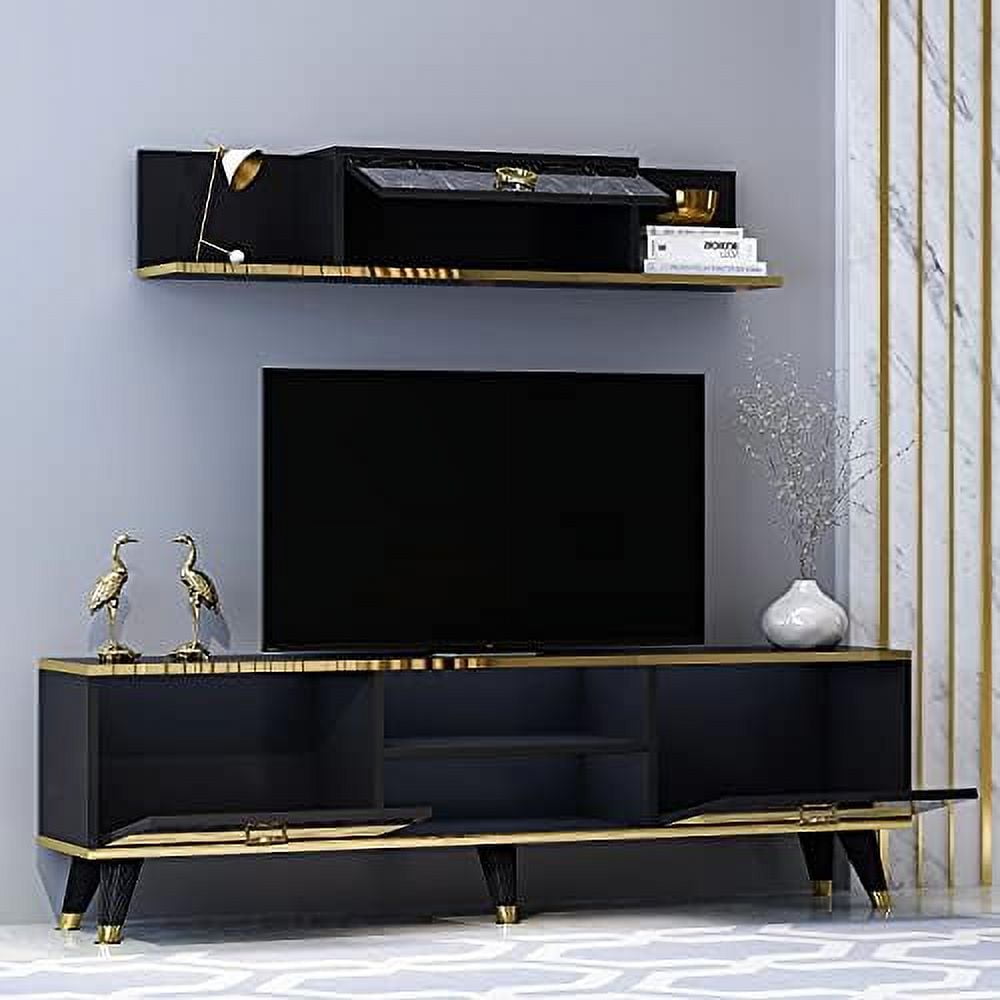 Sophia TV Stand - Lowboard - TV Bench with Floating Shelf in Oriental Design for Living Room or ...