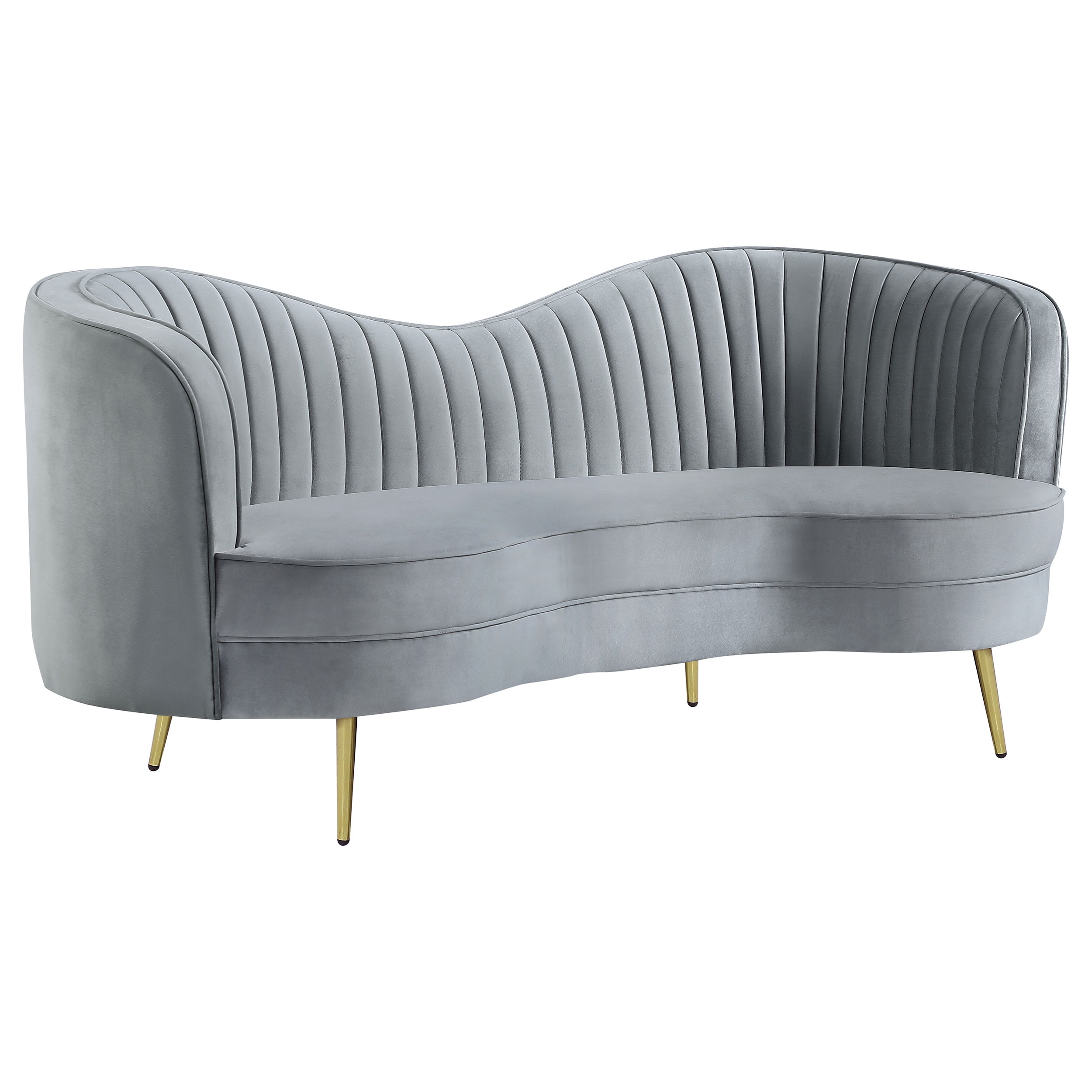 Sophia Velvet Loveseat with Inverted Camel Back, Grey and Gold ...