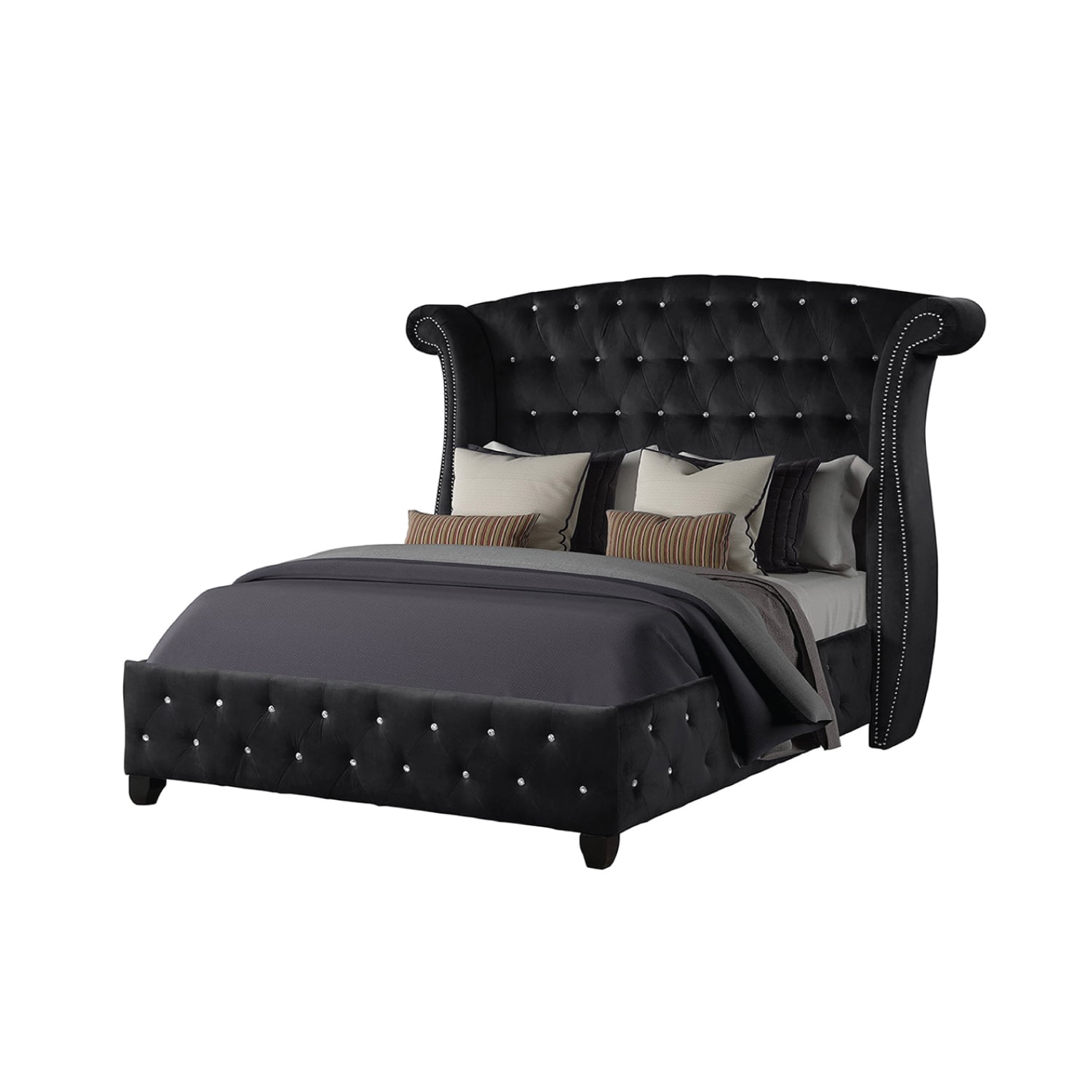Sophia Upholstery Full Size Bed Made with Wood in Black Color - Walmart.com