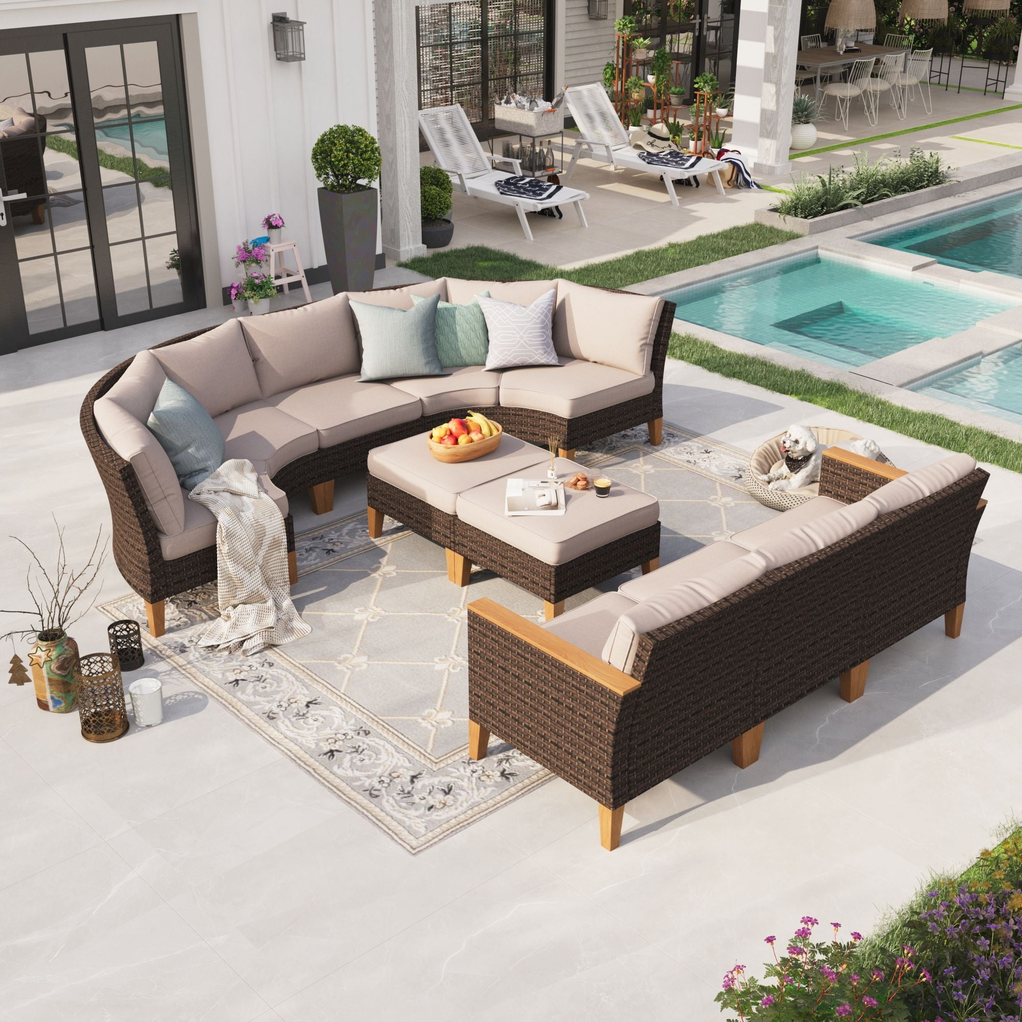 Sophia & William 10 Piece Outdoor Wicker Patio Conversation Sofa Set ...