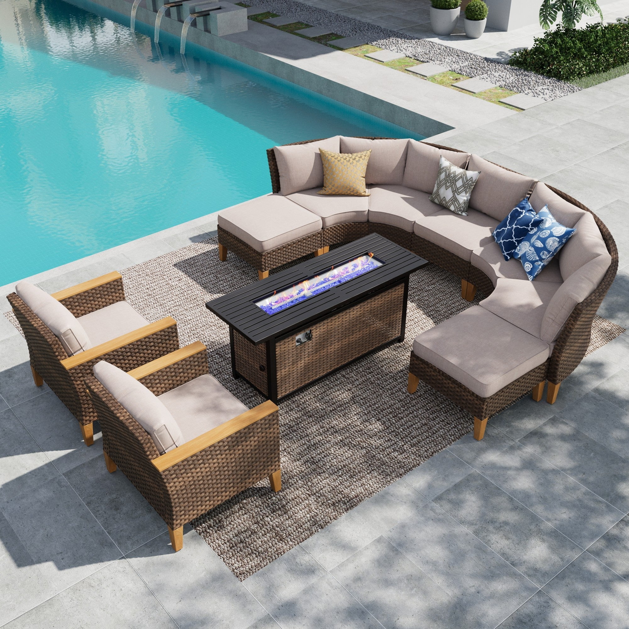 Alpha Joy 10 Pieces Outdoor Conversation Set with 56" Fire Pit Table ...