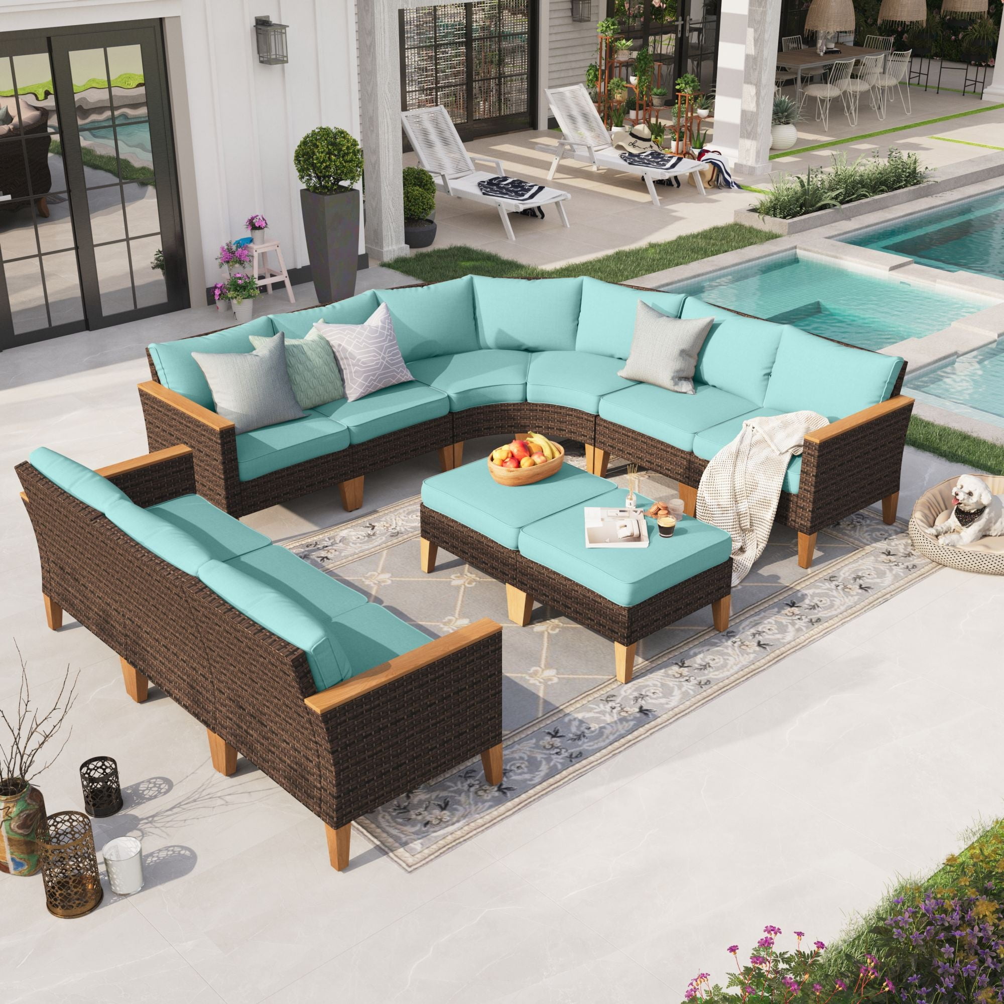 Sophia & William 11 Piece Outdoor Half Moon Deck Sofa Set, Metal Resin ...