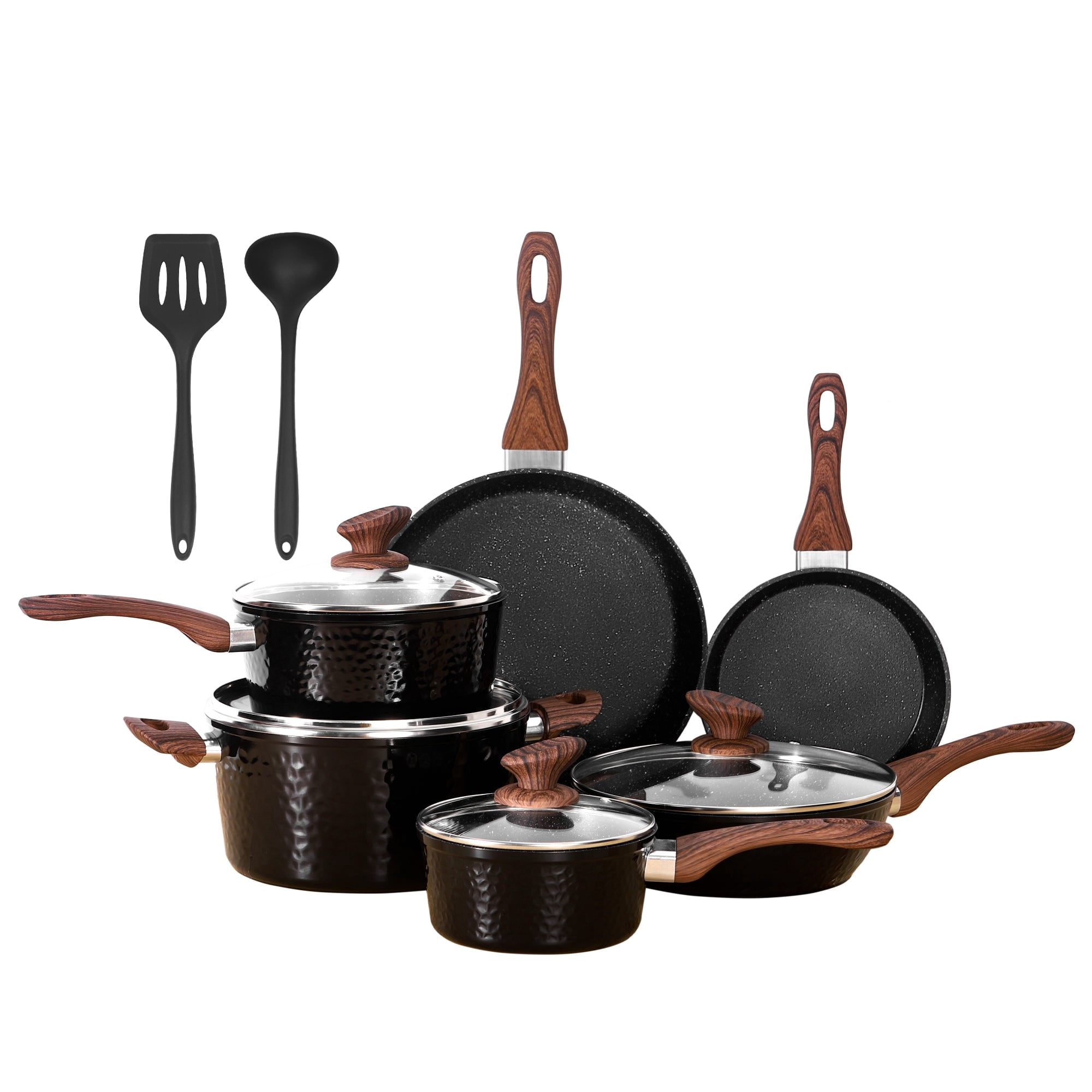 Sophia & William 12 Pieces Induction Nonstick Cookware Sets, Black ...