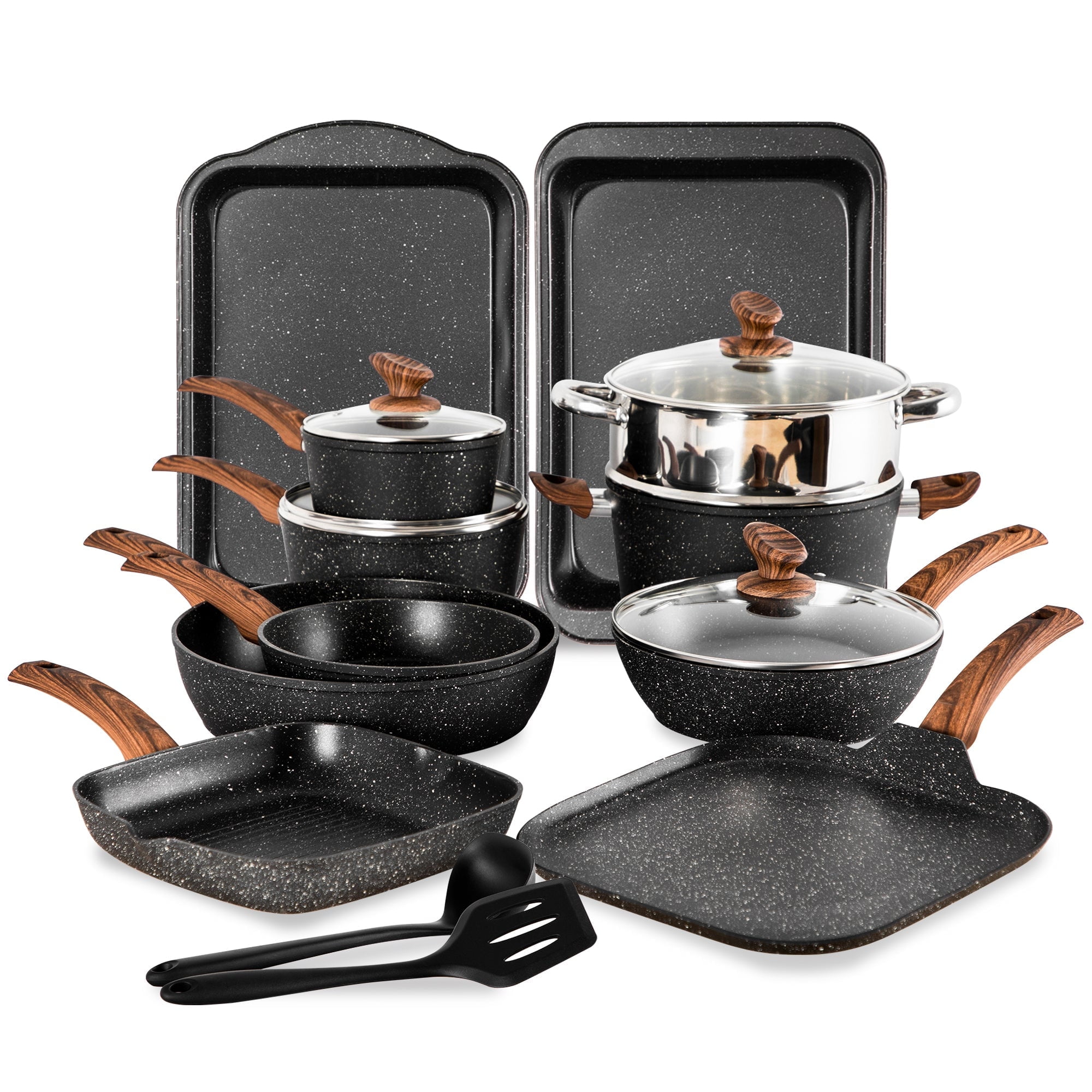 Sophia & William 17 Pieces Cookware & Bakeware Set Granite Non-stick ...