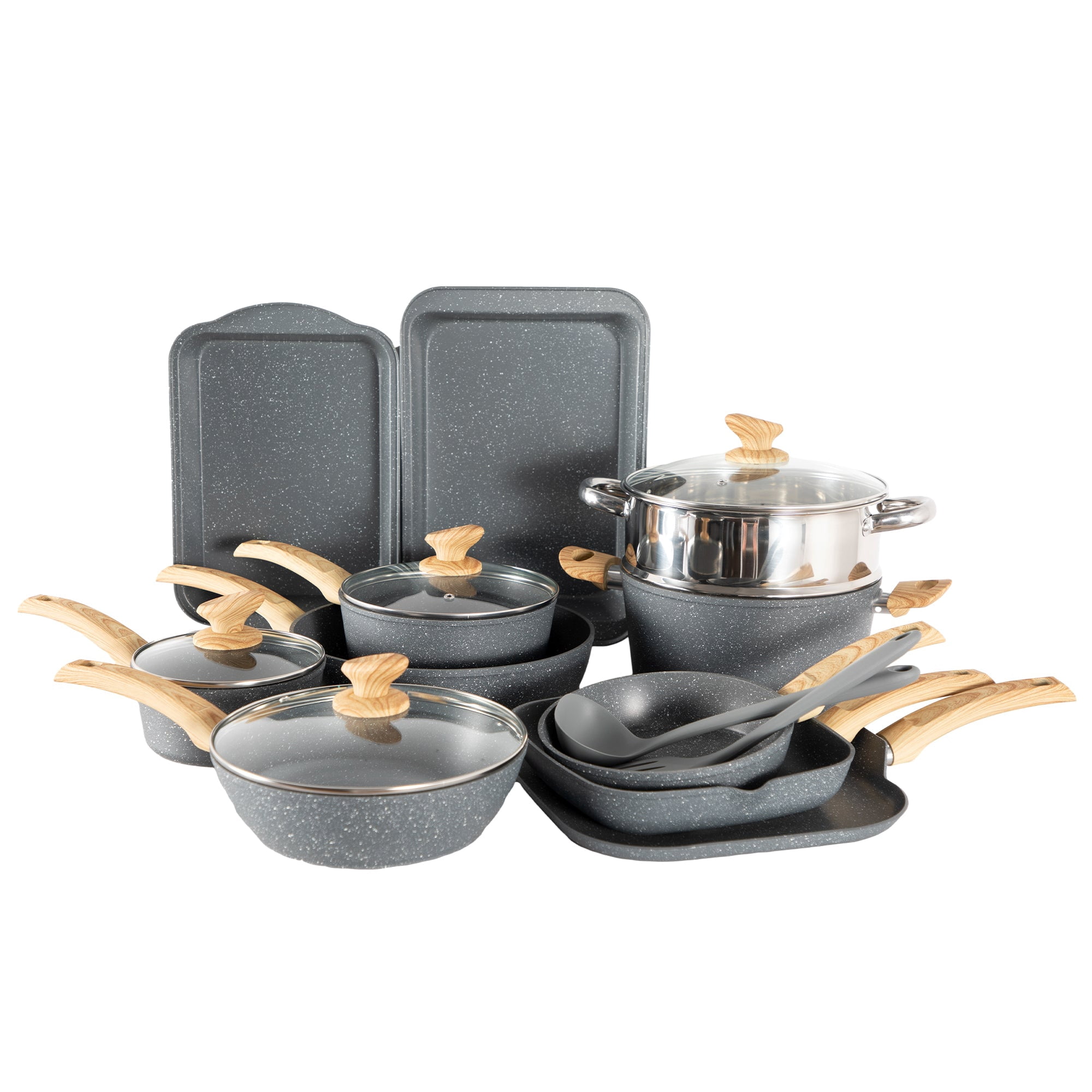 Sophia & William Kitchen Set, 17pc Granite Non-stick Aluminum Cookware ...