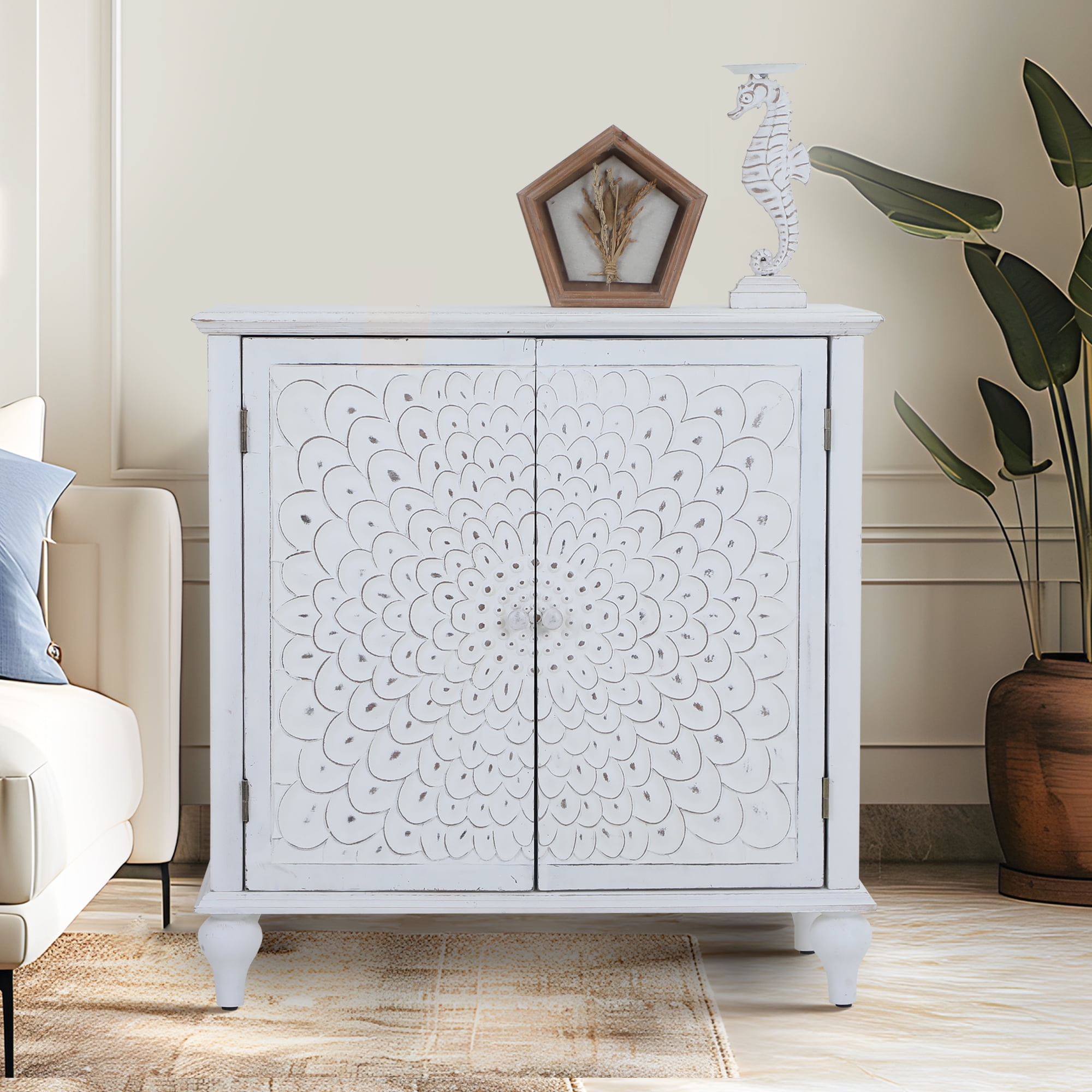 Sophia & William 2-Door Retro Cabinet with Finch Feather Pattern, Real ...
