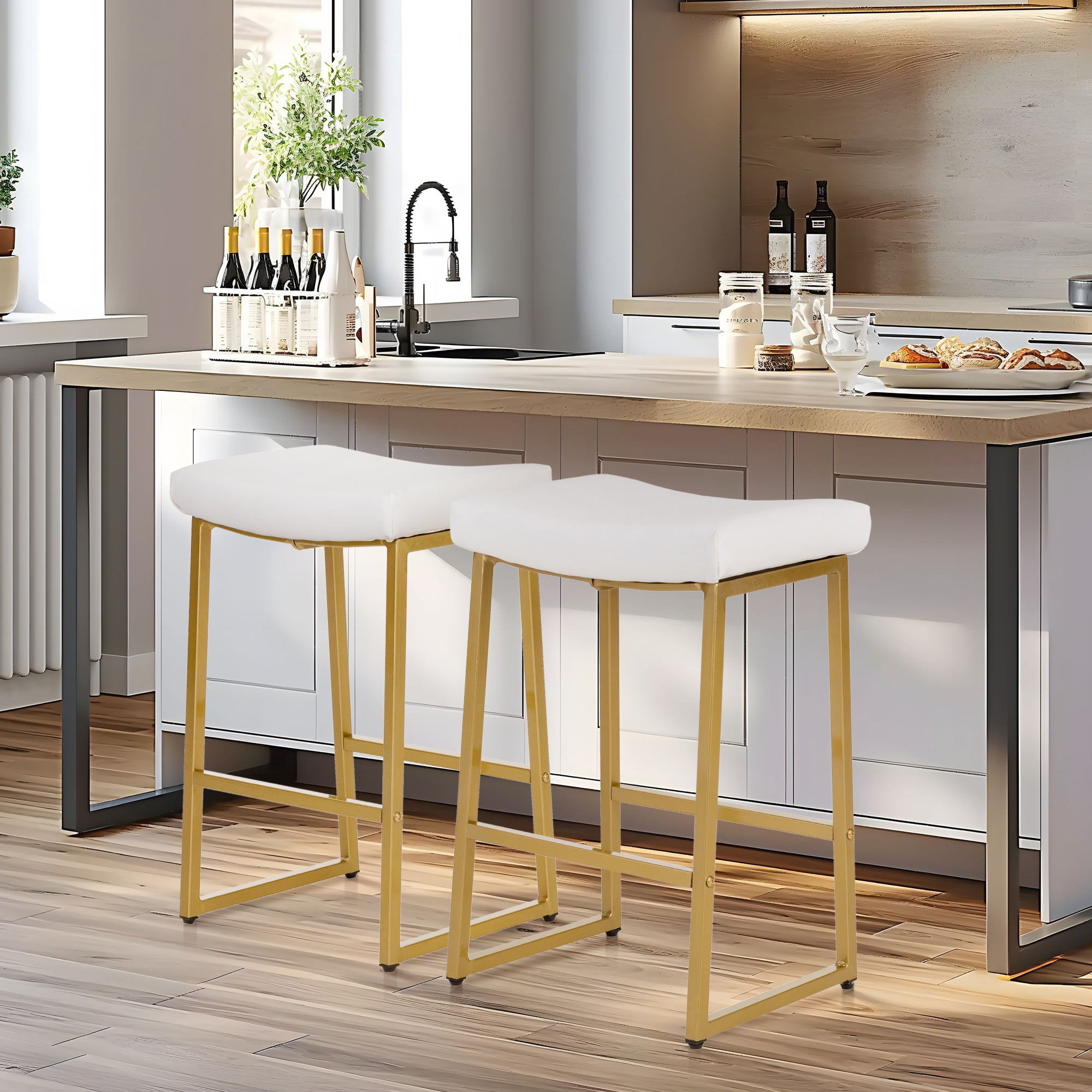 "Sophia & William Metal Bar Stools, 25"" Counter Height, Industrial ...