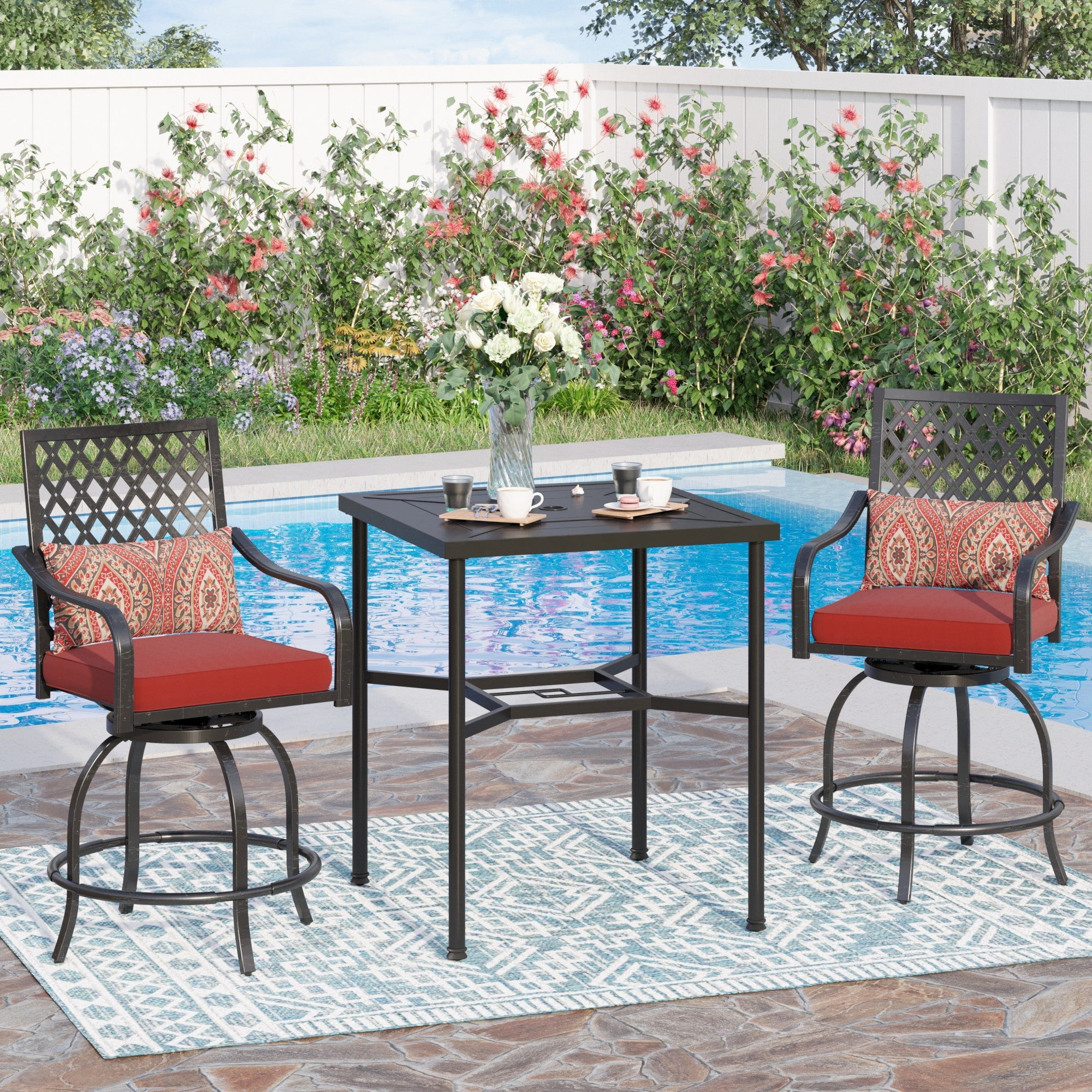 Sophia & William 3 Piece Outdoor Patio Swivel Bar Stools Set Height Bar ...
