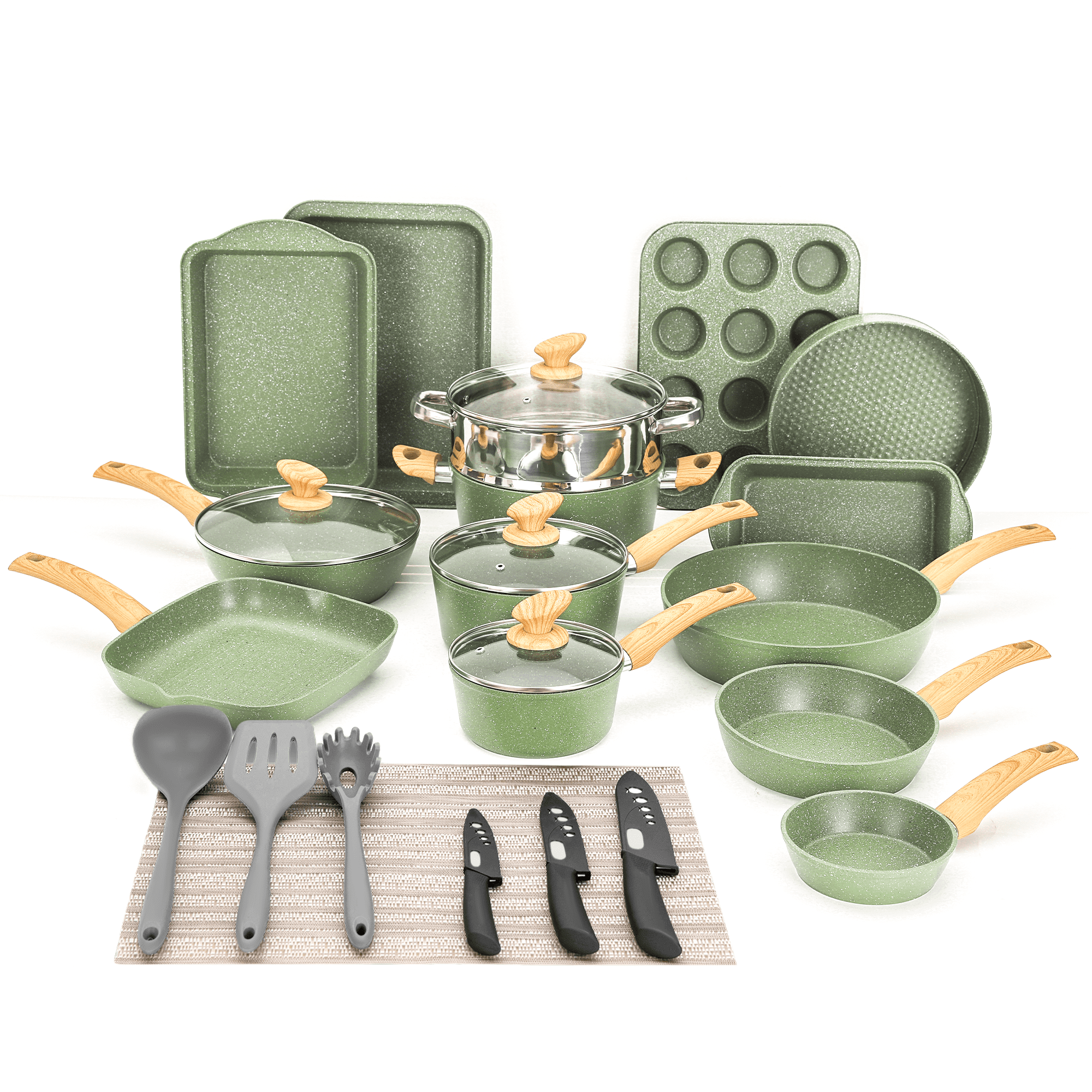 Sophia & William 30 Pieces Cookware & Bakeware Set Safe Granite Non ...