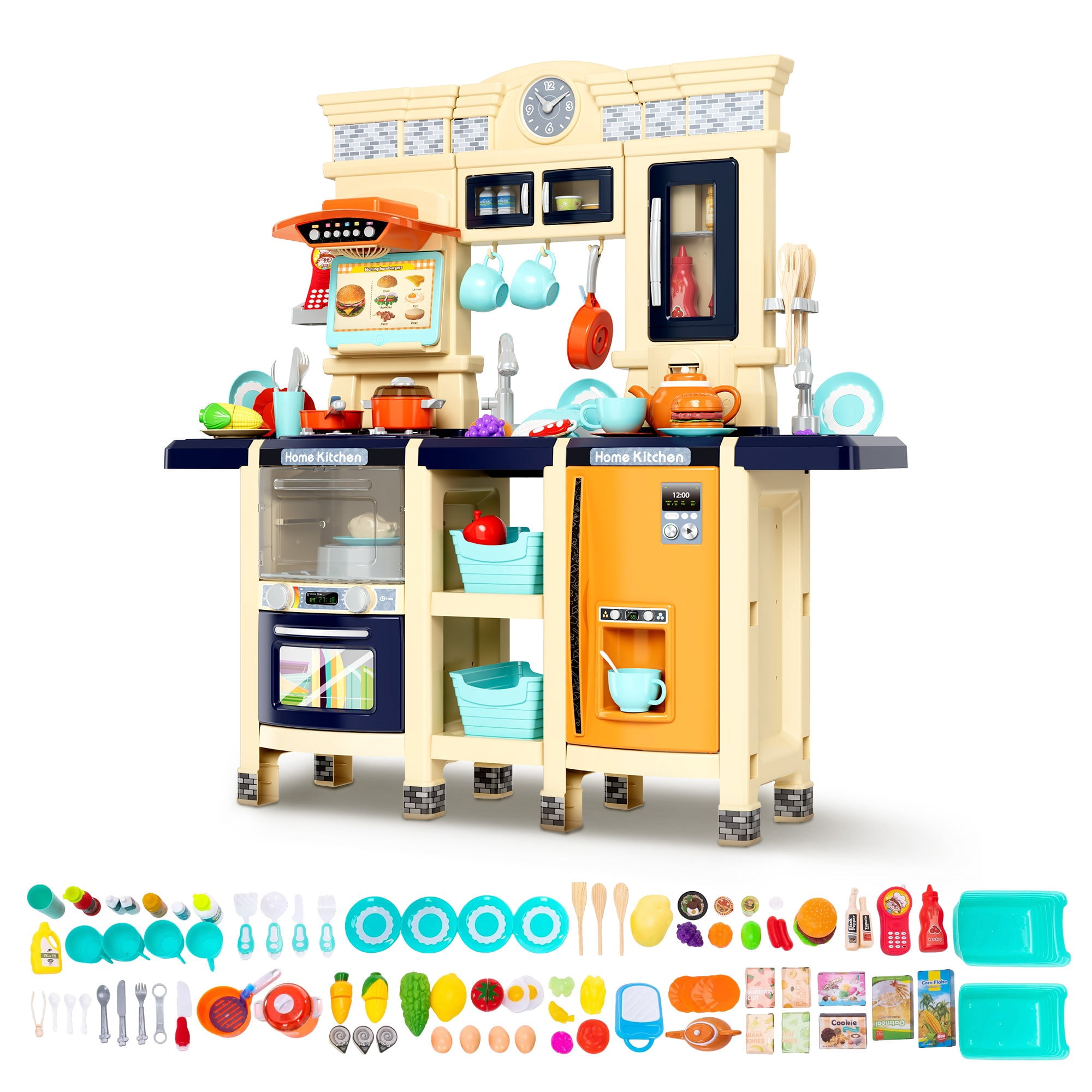 Alpha Joy 87Pcs Pretend Play Kitchen 38.59Inch Large Interactive Toy ...